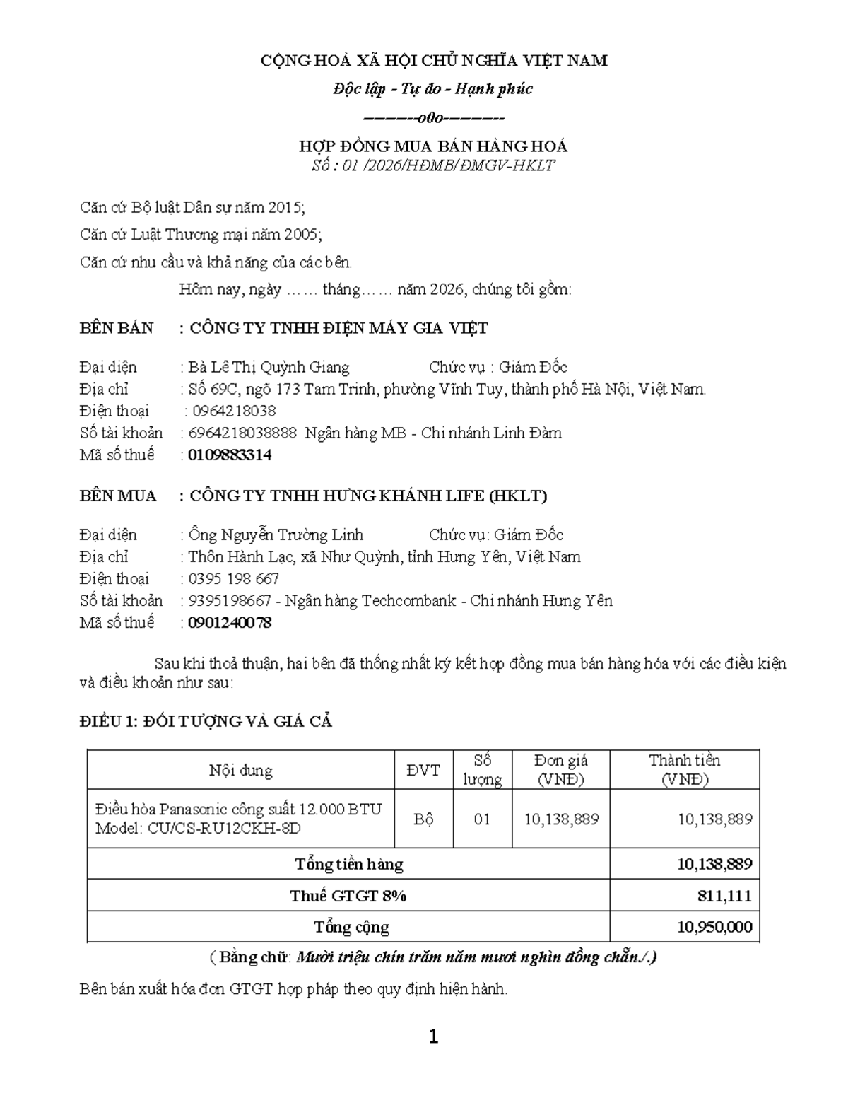 Hợp Đồng Mua Bán Hàng Hóa - HD Hưng Khánh Life 12BTU - Studocu