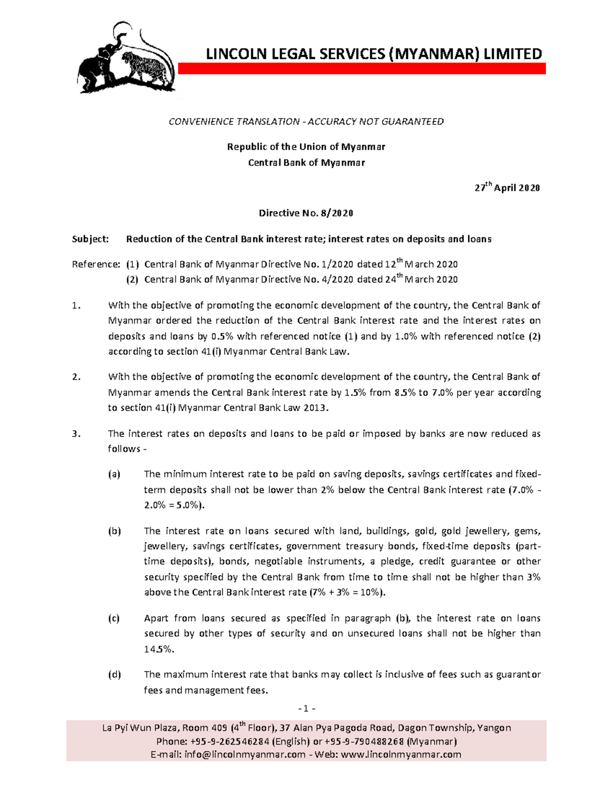 Reduction of Interest Rates by Central Bank - CBM-8-2020 - Studocu