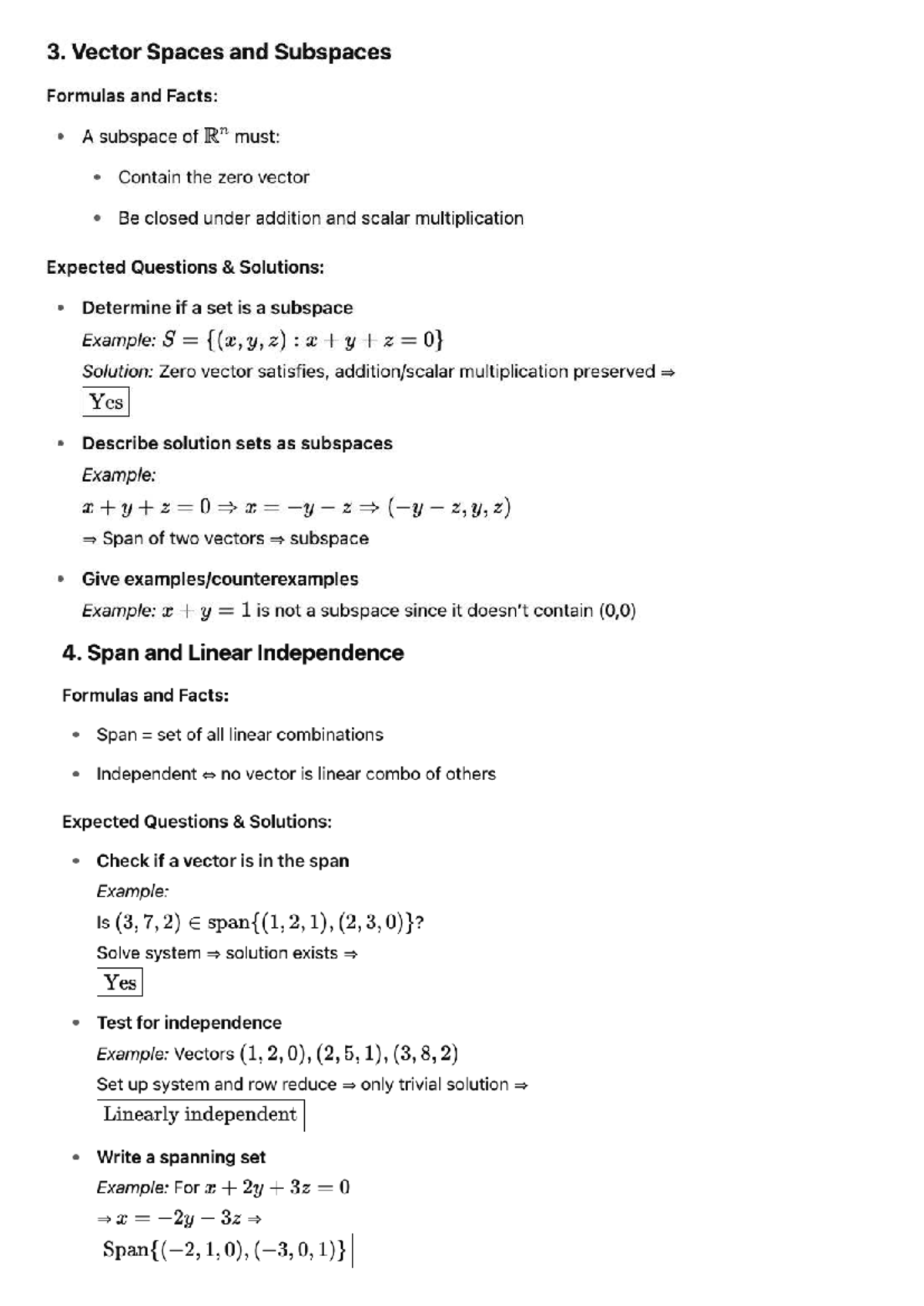 Math 1012 Cheat Sheet: Vector Spaces, Eigenvalues, and SLE Solutions ...