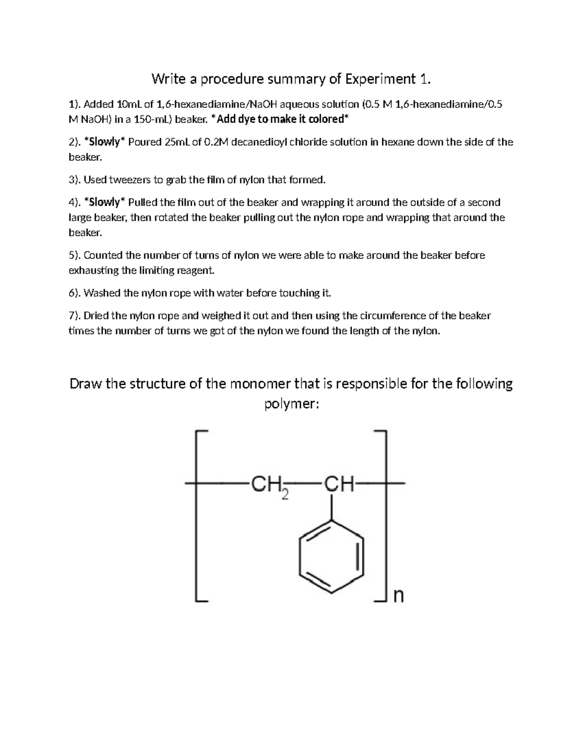 LAB 1 O-CHEM 2 PRE LAB - O chem 1 pre lab - Write a procedure summary ...