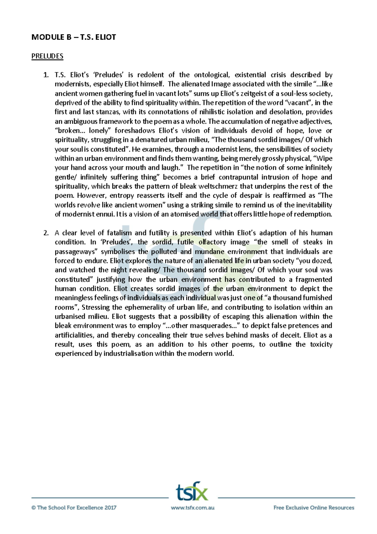 12 - Adv English - Module B T.S. Eliot Essay Analysis - Studocu