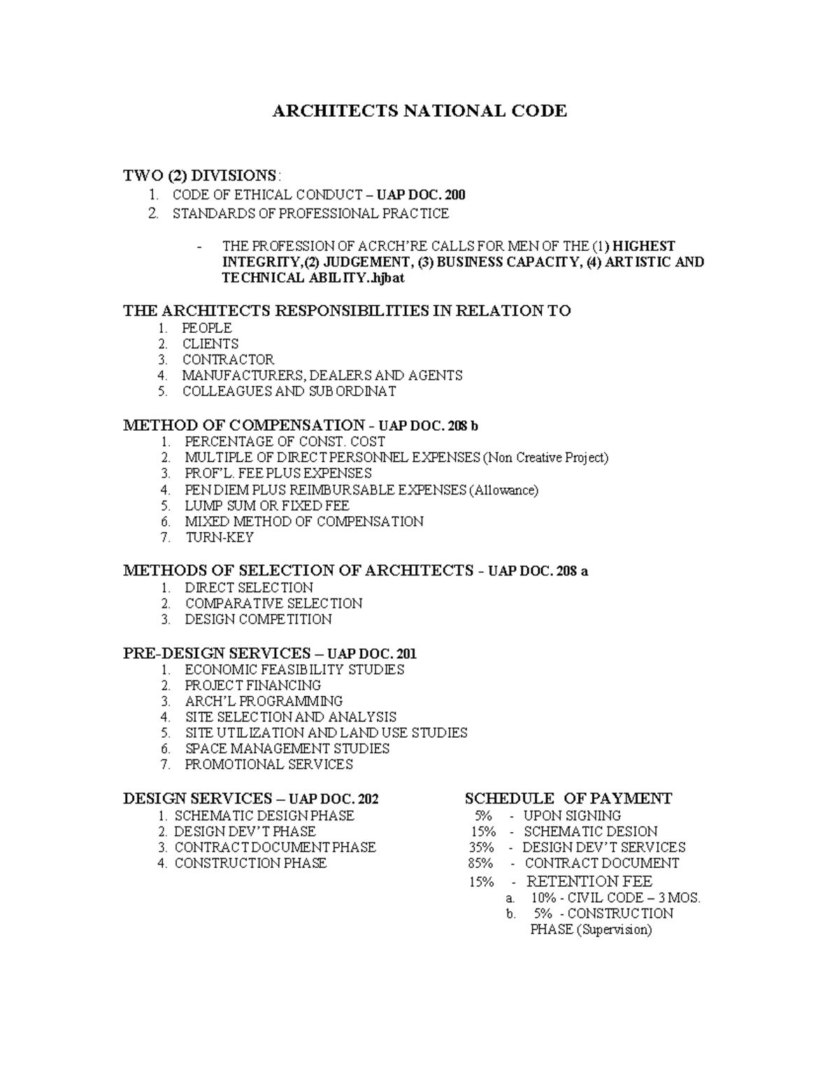 Architects National CODE - ARCHITECTS NATIONAL CODE TWO (2) DIVISIONS ...
