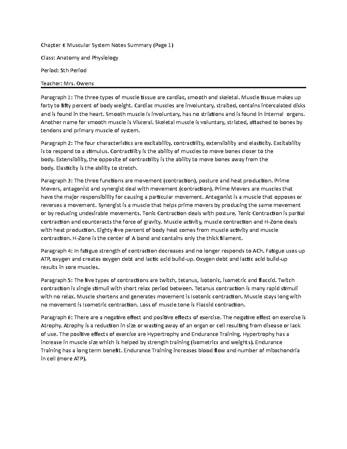 Anatomy & Physiology: Chapter 6 Muscular System Notes Summary - Studocu