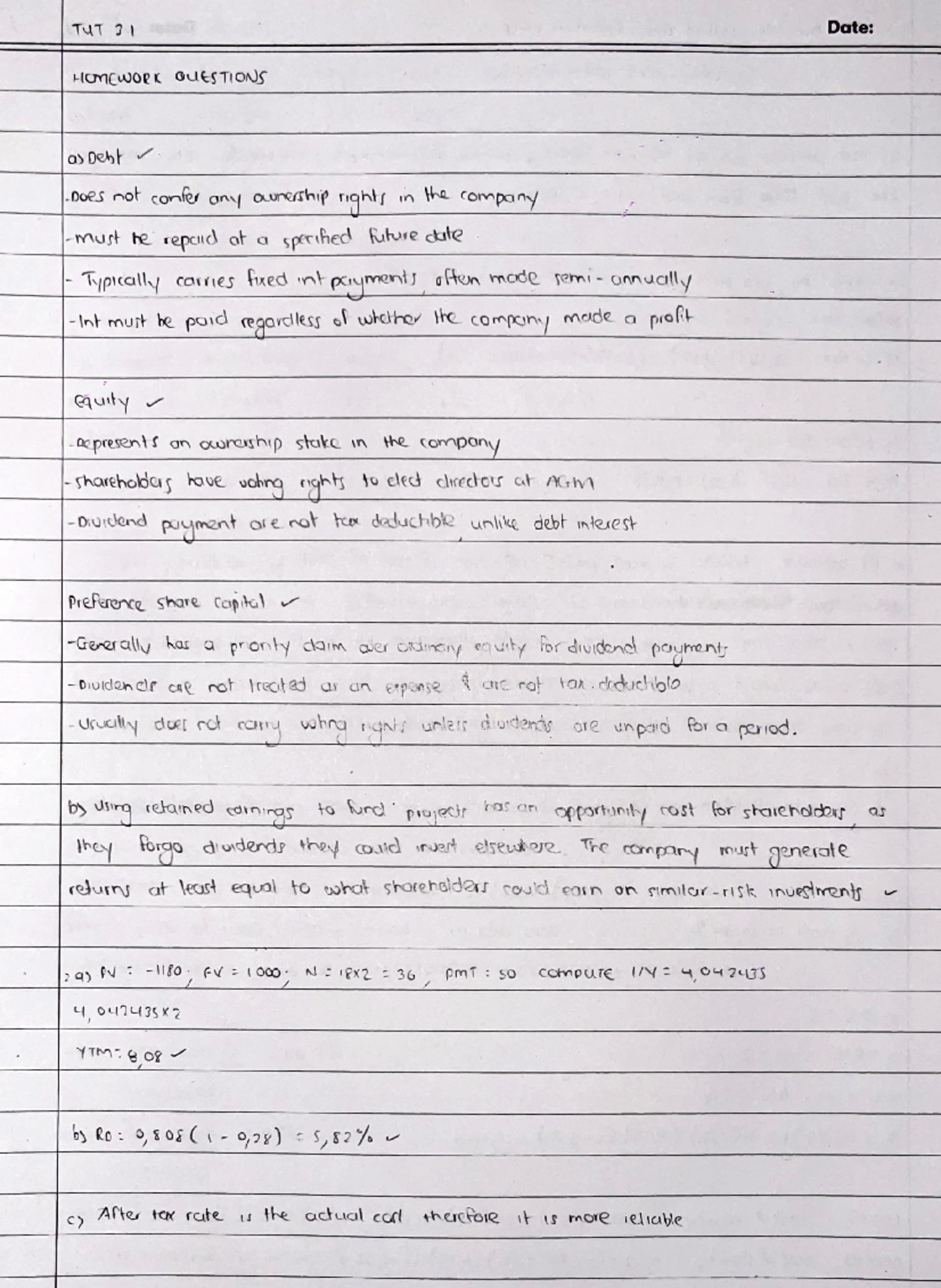Final Exam Notes for Course FINA202 - Tutorial 3 - Studocu