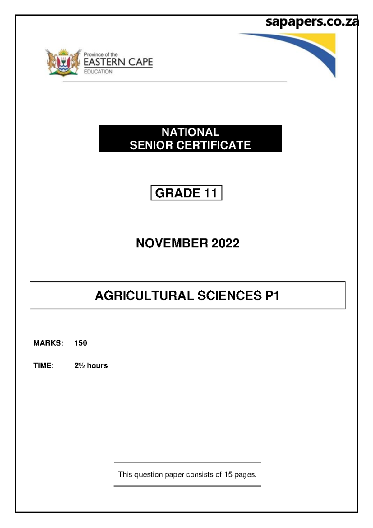Agric Sciences P1 Question Paper Grade 11 November 2022 - Studocu