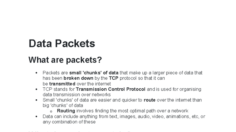 Introduction to Data Packets: Understanding TCP and Transmission Methods - Studocu