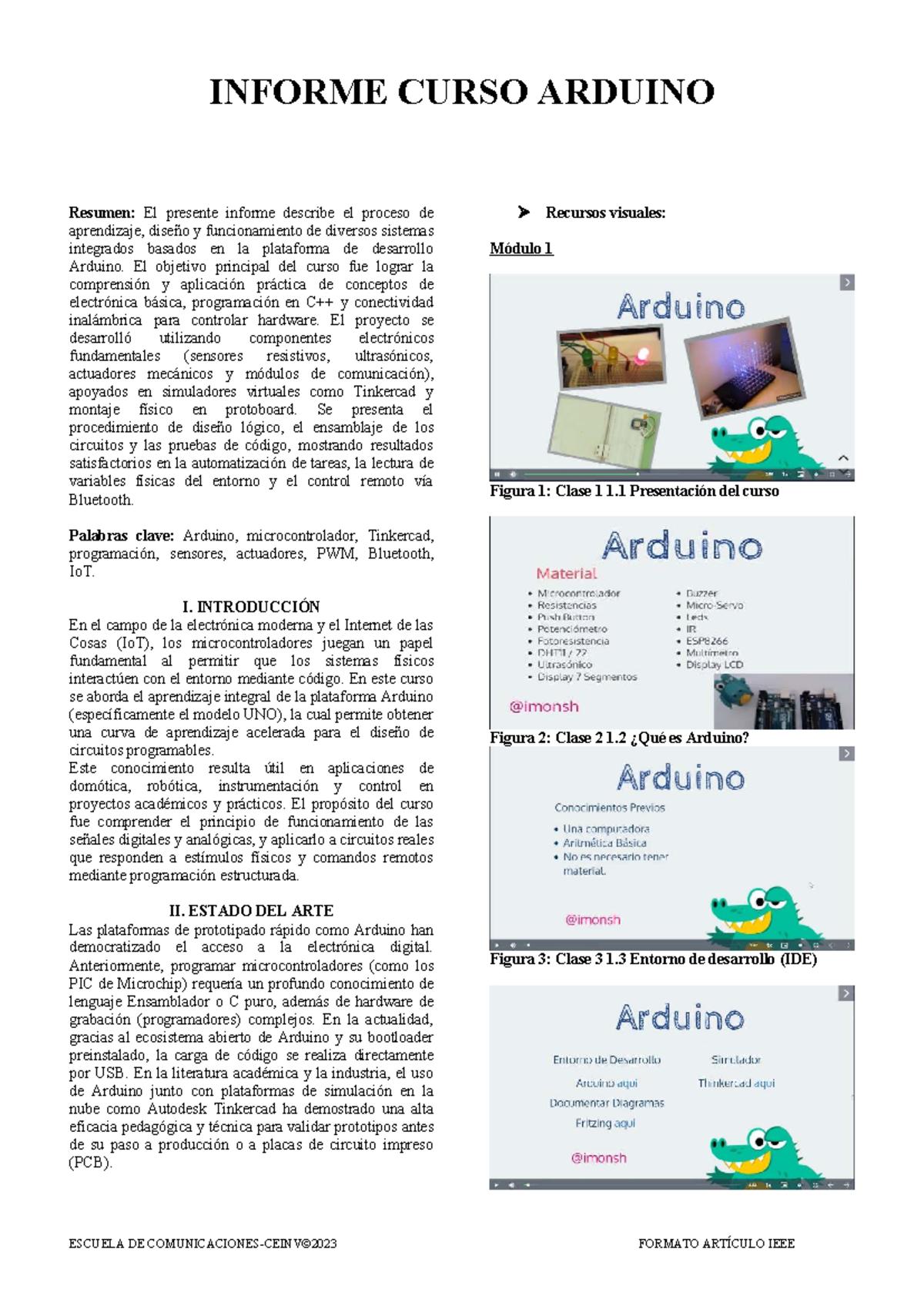 Informe del Curso de Arduino: Aprendizaje y Proyectos Prácticos - Studocu