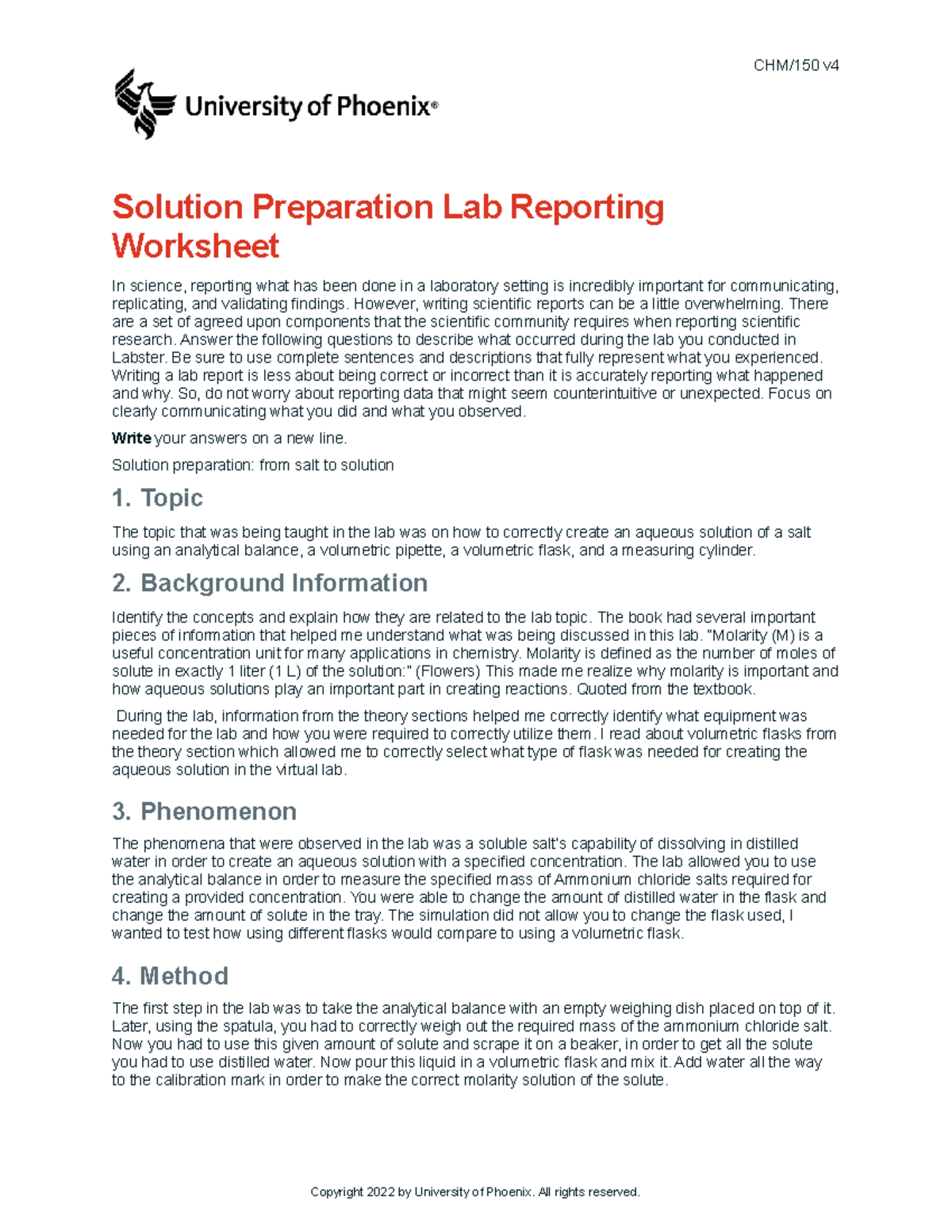 CHM/150 v4 Week 5 - Labster Solution Preparation Report - Studocu