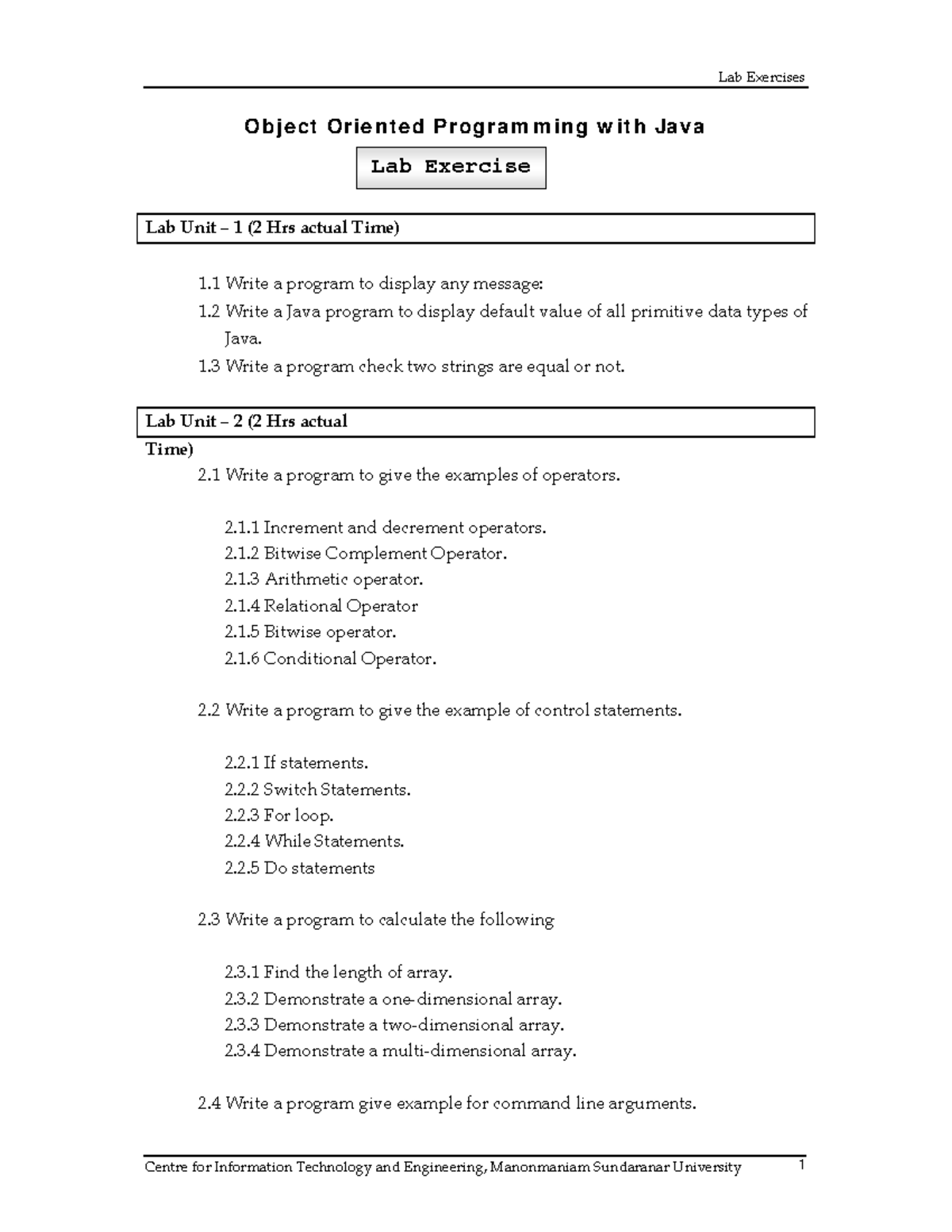 Lab Exercise Object Oriented Programming - Lab Exercises Lab Exercise ...