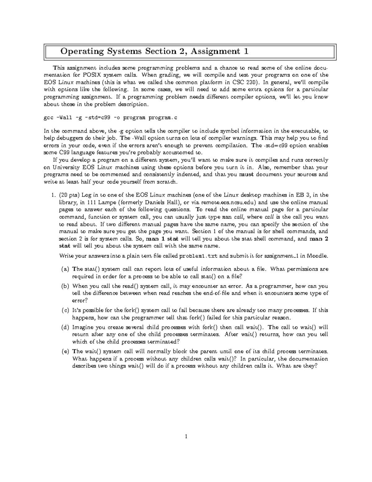Assignment 1 - CSC 230 Operating Systems Programming Task - Studocu