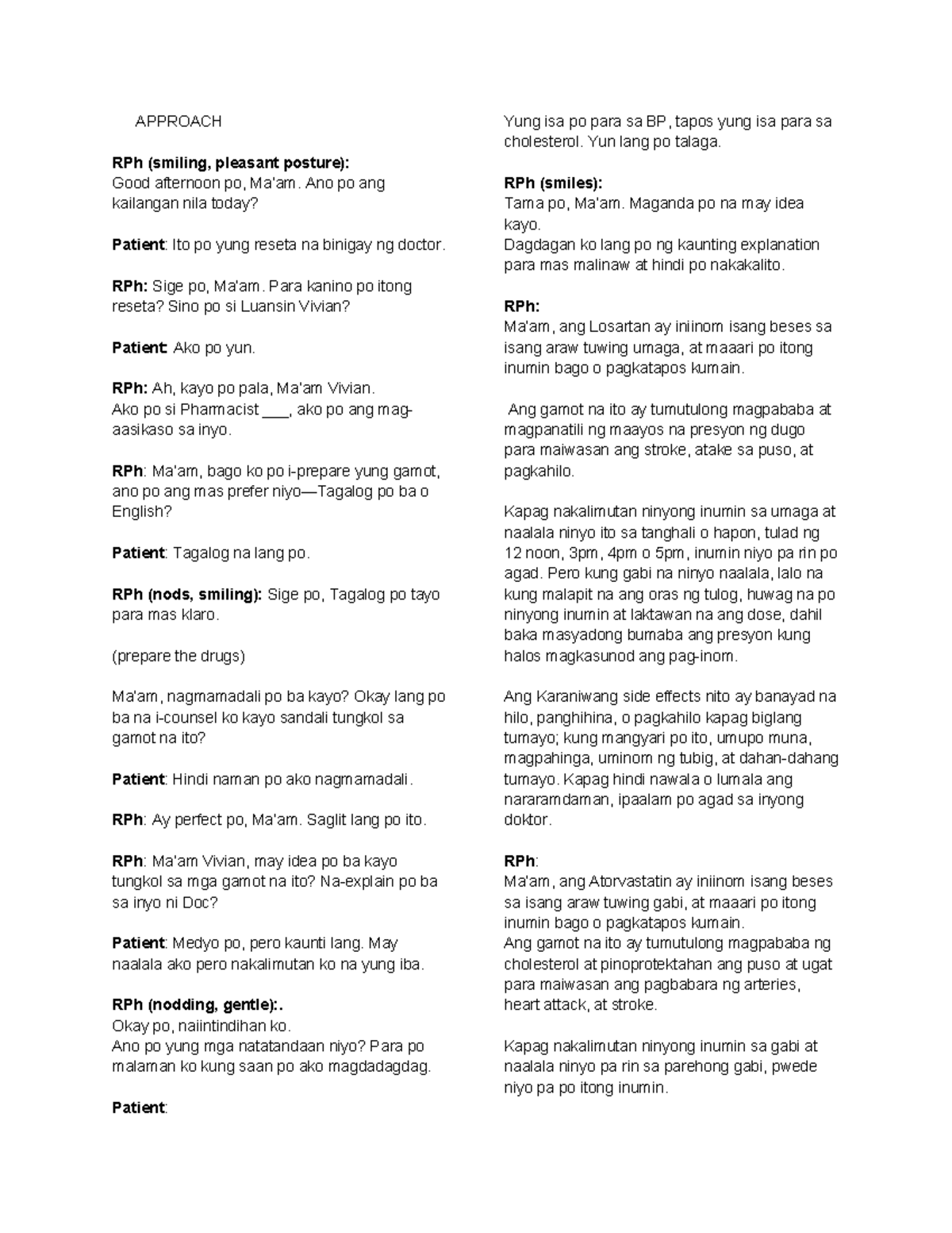 Polypharmacy Management: Patient Consultation Notes (RPh) - Studocu