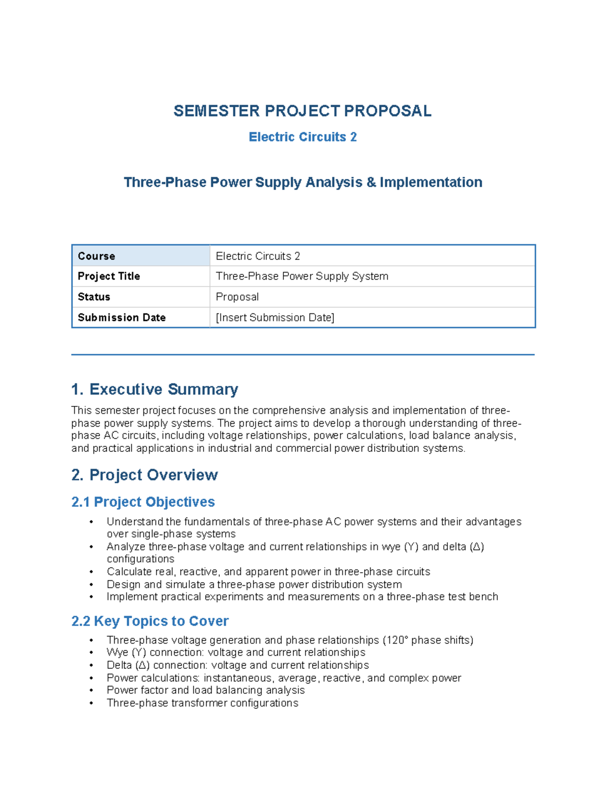 Three Phase Power Supply System Proposal - Electric Circuits 2 - Studocu