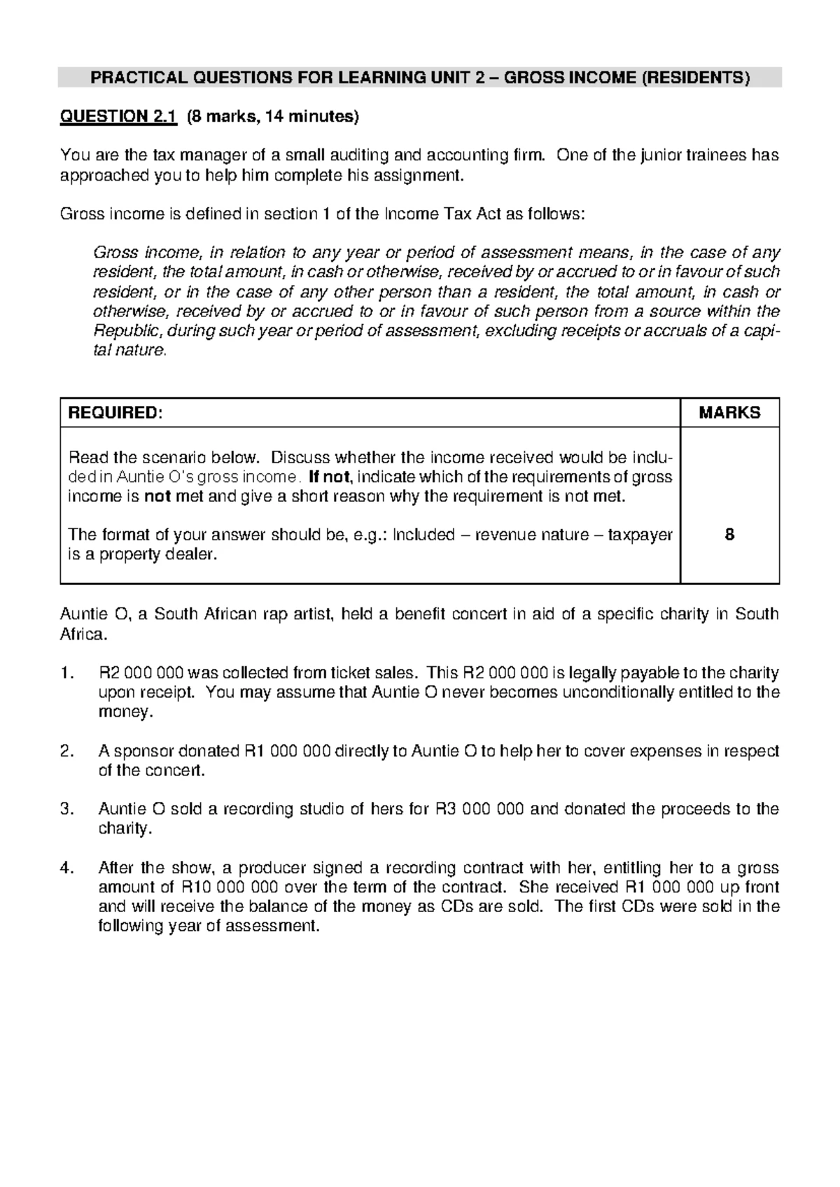 LU10 - Practical Exam Questions on Individuals: Income & Expenses - Studocu