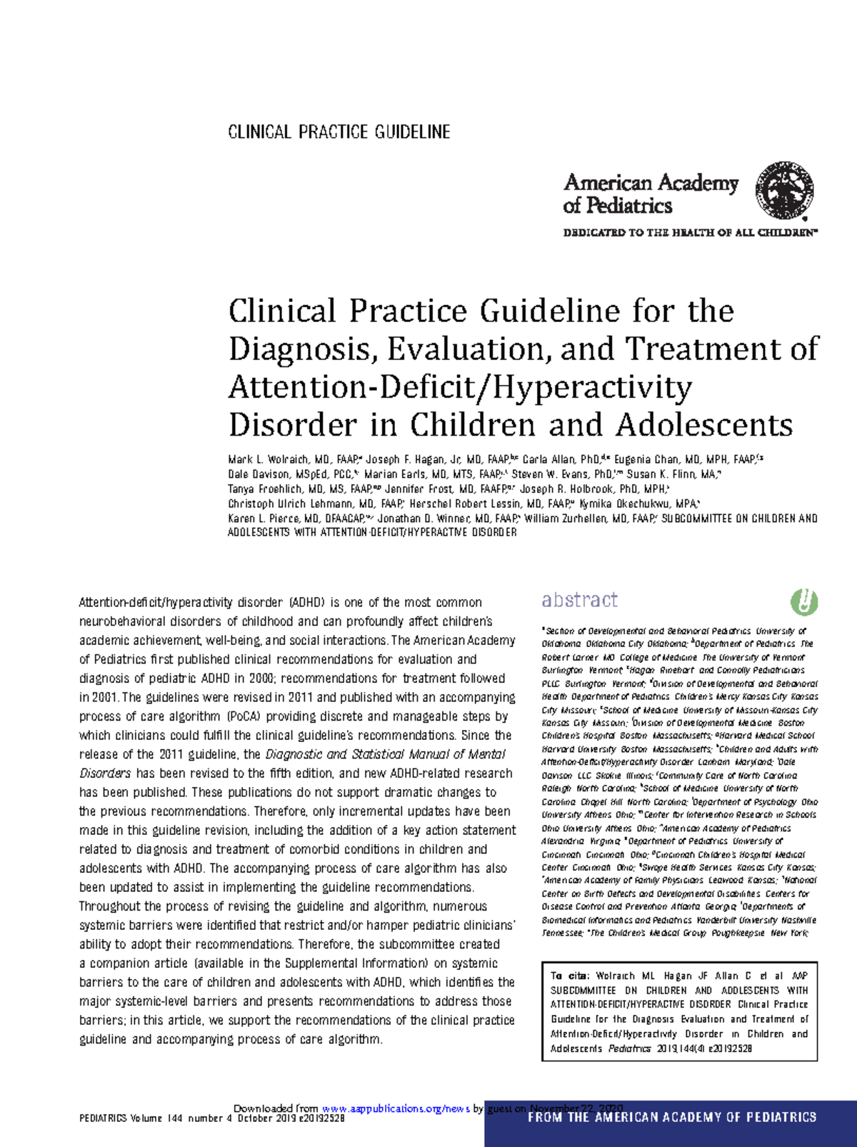 Clinical Practice Guideline for ADHD Diagnosis & Treatment in Children - Studocu