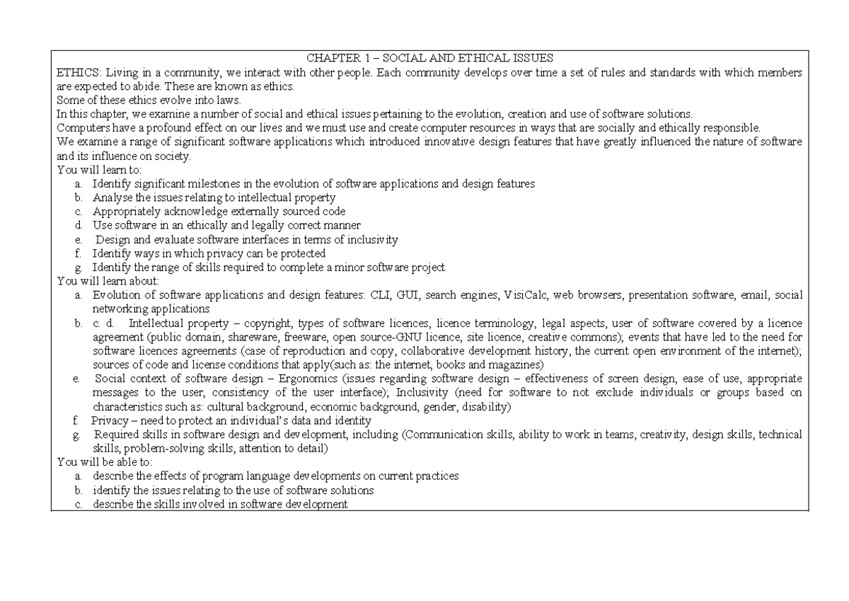 Chapter 1 Key Terms: Social & Ethical Issues in Software Development ...