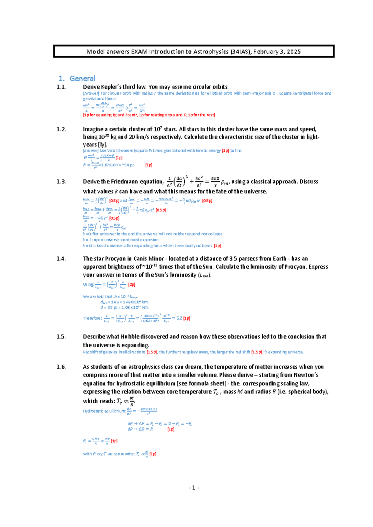 Model Answers for Exam 34IAS: Introduction to Astrophysics - Studeersnel