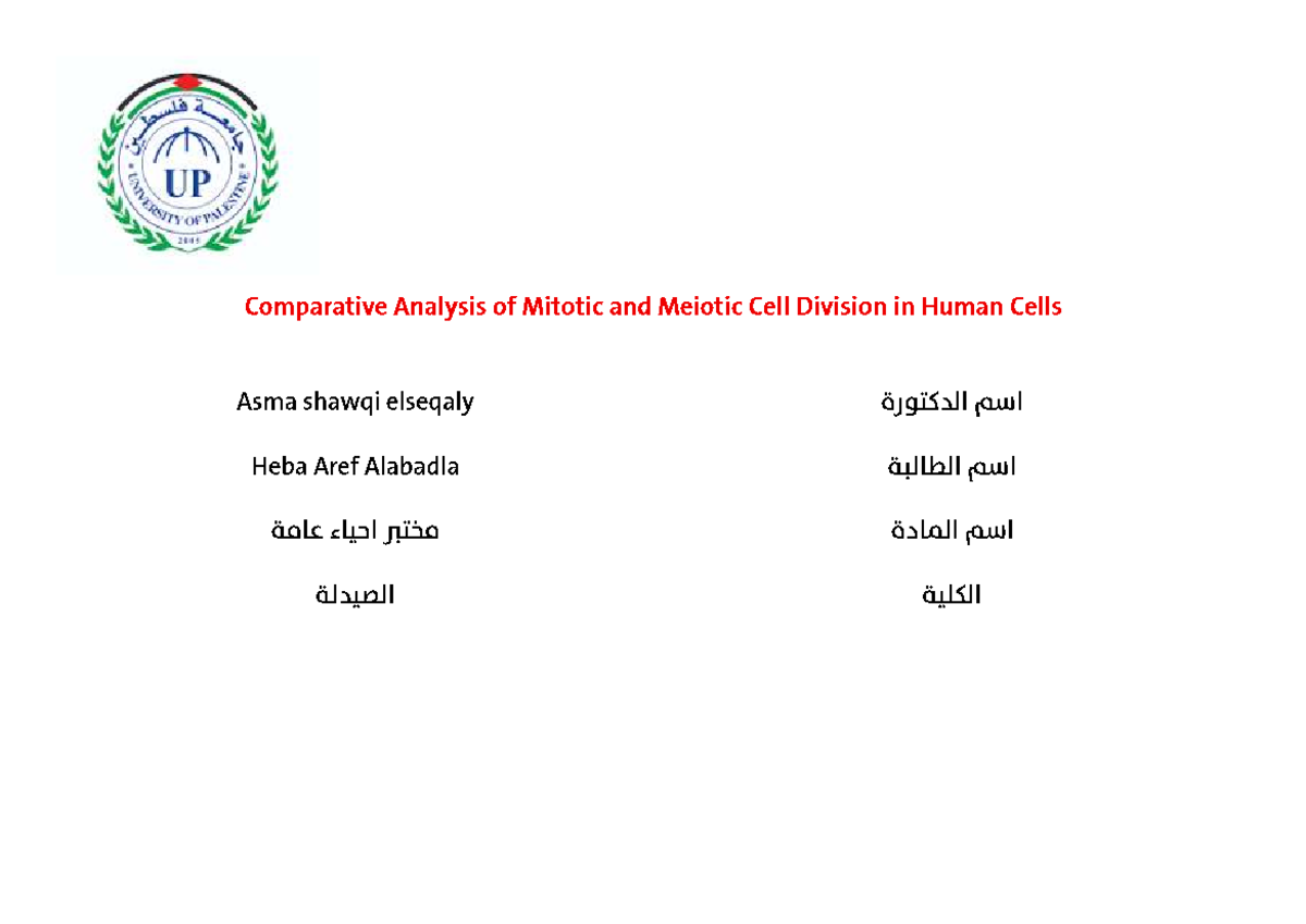 Comparative Analysis of Mitosis & Meiosis in Human Cells - BIO 2005 ...
