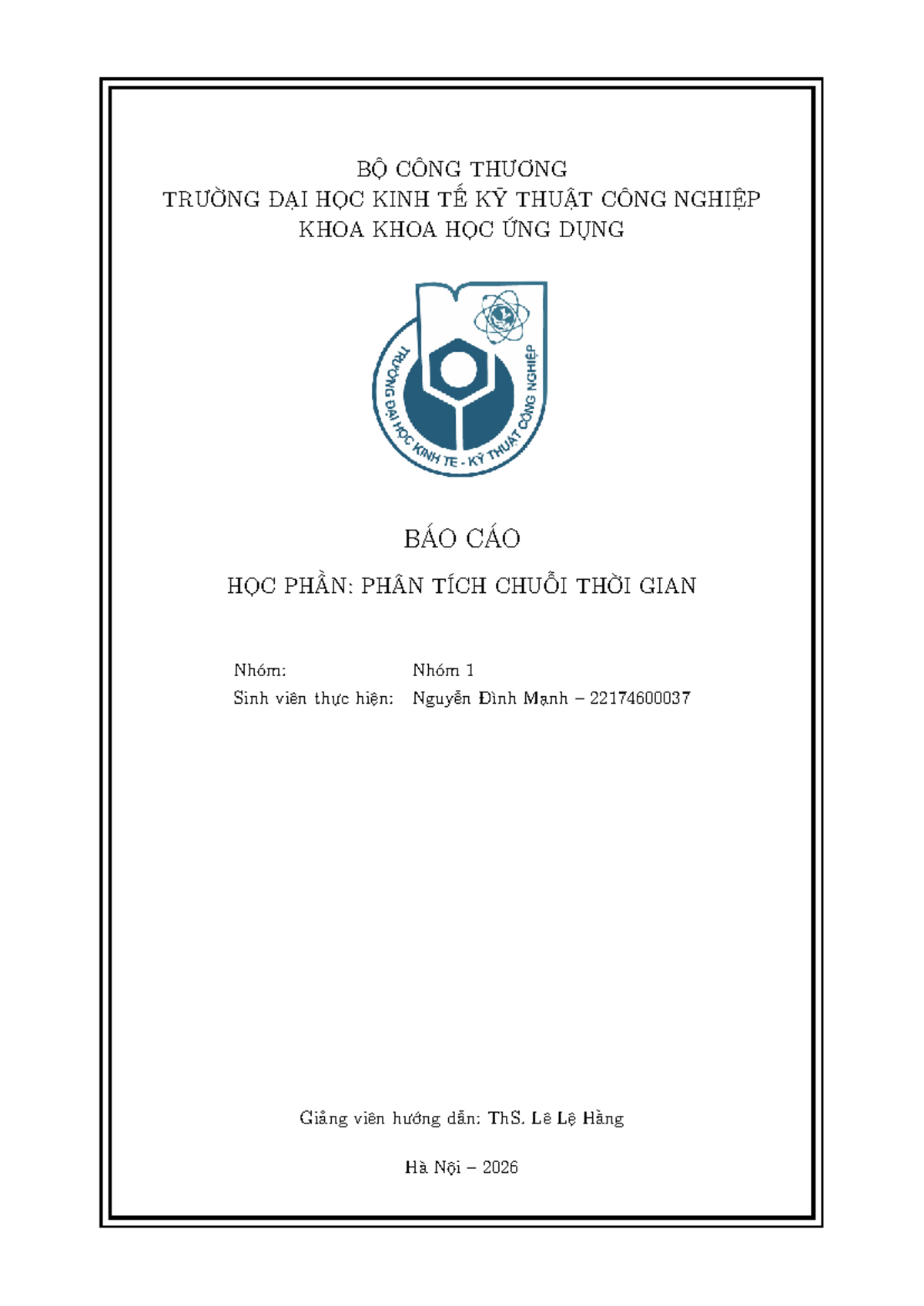 Báo cáo học phần: Phân tích chuỗi thời gian - Nhóm 1 - Studocu