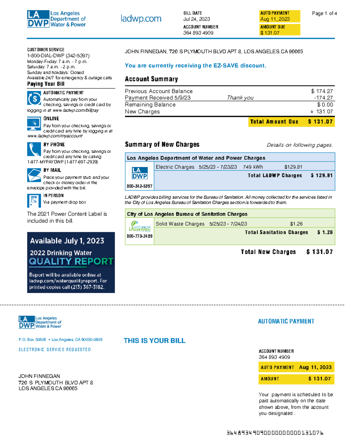 LADWP Bill Overview: Practice for Property Management (Acct #364 893 ...