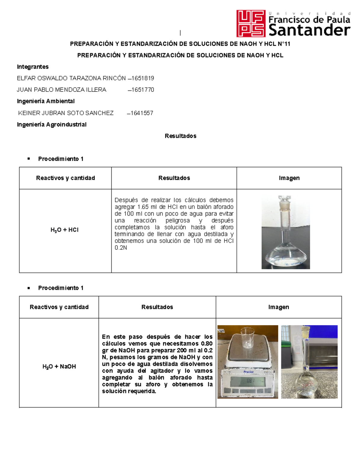 Informe 11: Preparación y Estandarización de Soluciones de NaOH y HCl - Studocu