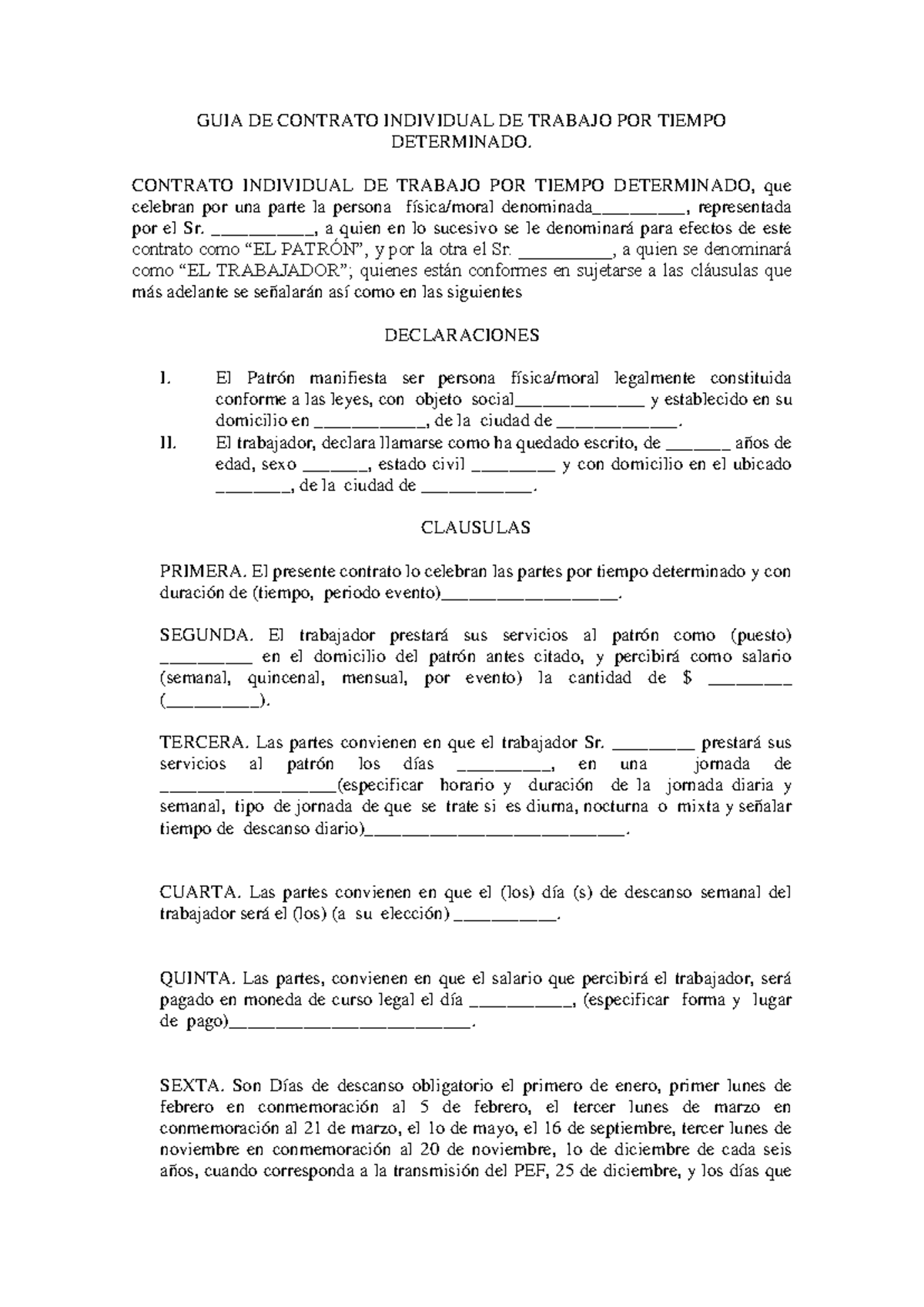 Guía para el Contrato Laboral por Tiempo Determinado: Ejemplo y ...