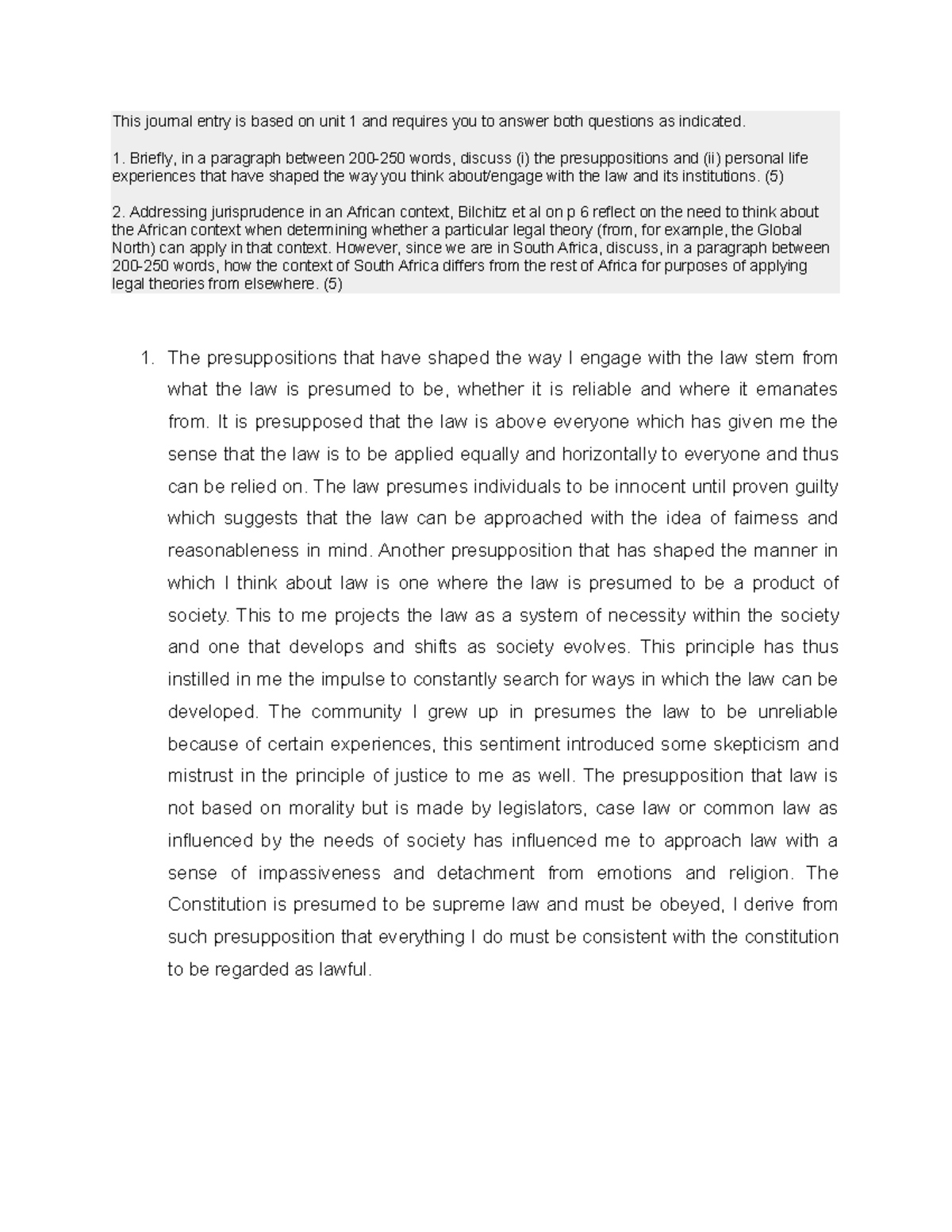 Journal Entry 1: Legal Perspectives & Jurisprudence Analysis - Studocu