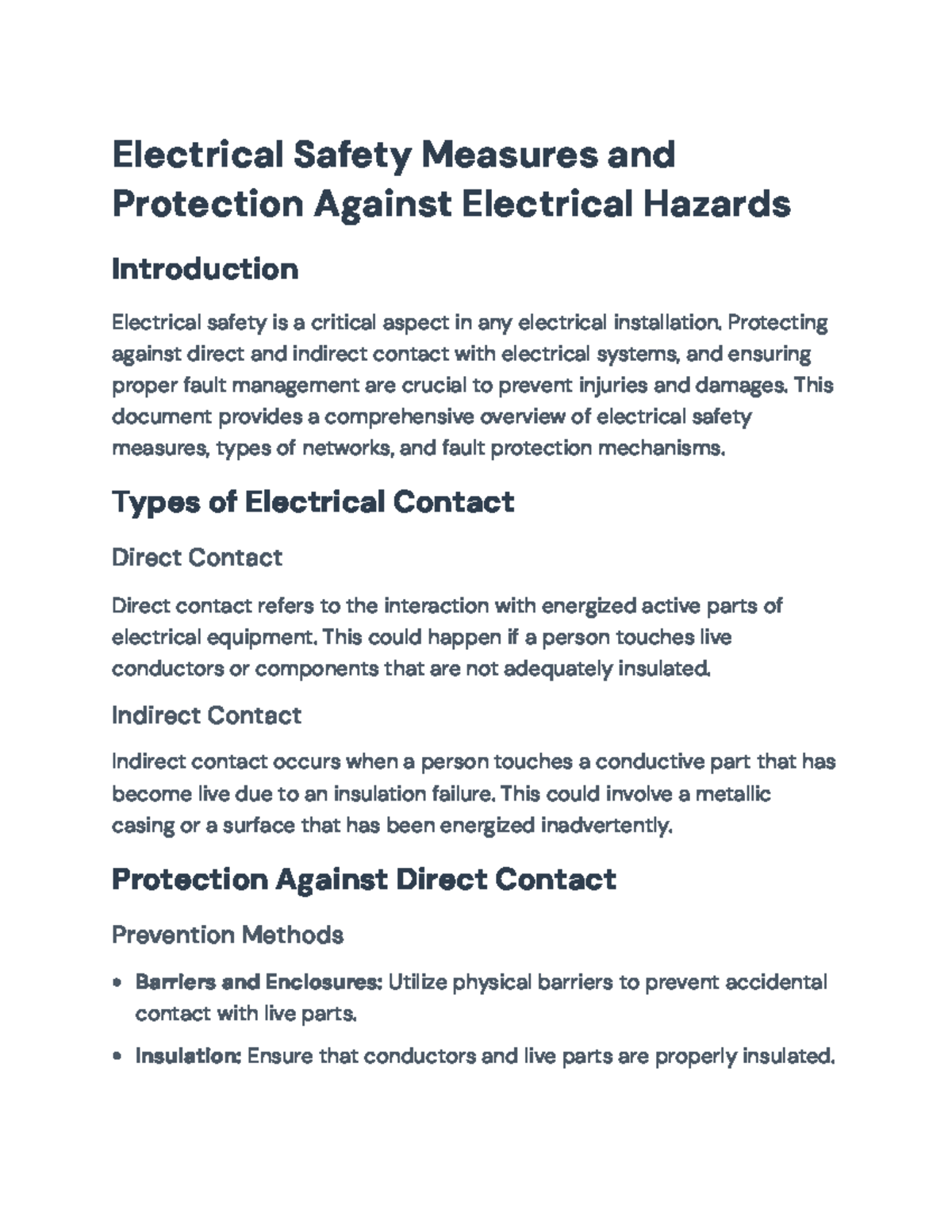Electrical Safety Measures: Protection Against Hazards and Faults ...