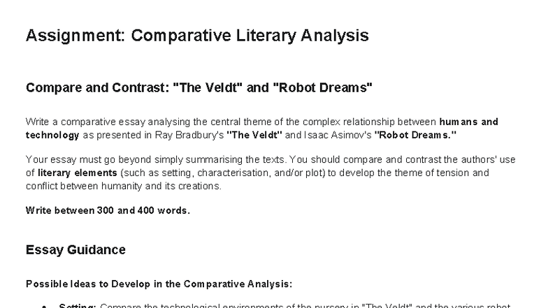 ENG 201: Comparative Literary Analysis Essay on Humans & Technology ...