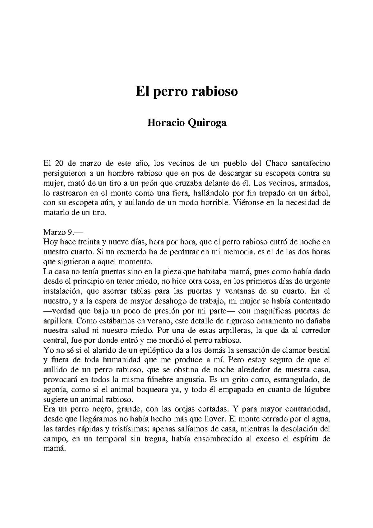 Perro - Comprensión lectora - El perro rabioso Horacio Quiroga El 20 de ...