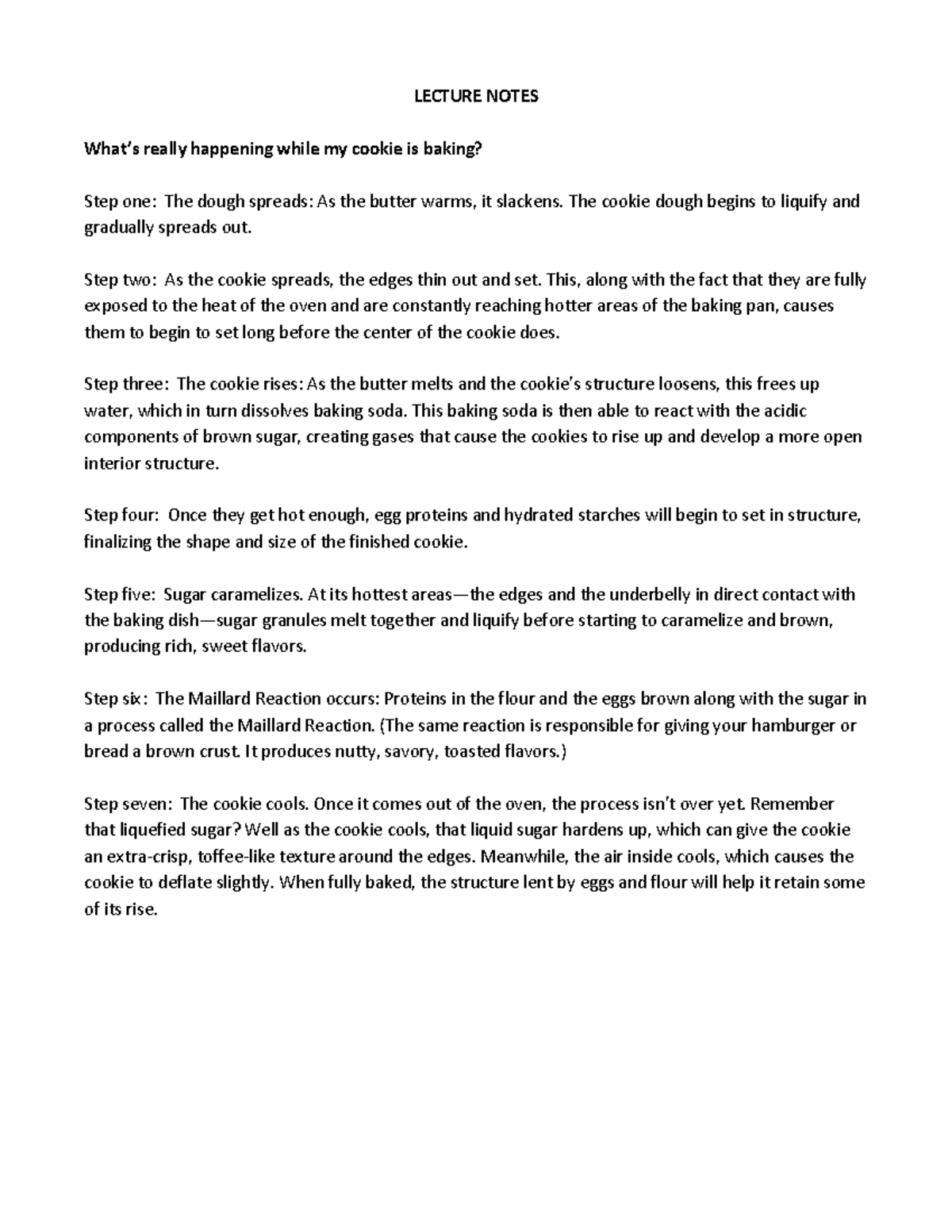 LECTURE NOTES: The Science of Cookie Baking and Experimentation - Studocu