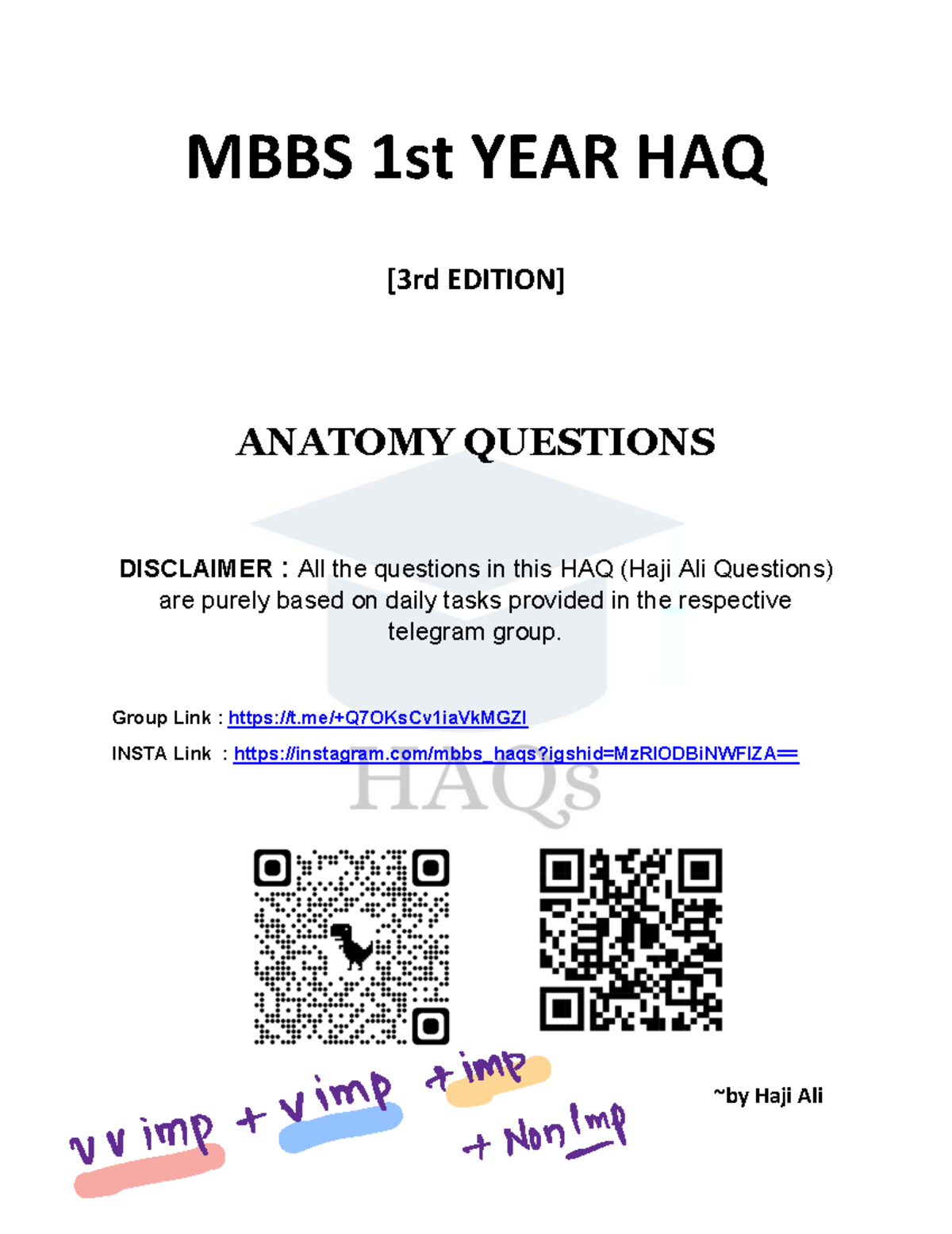 MBBS 1st YEAR HAQ ANATOMY QUESTIONS - 3rd Edition - Studocu