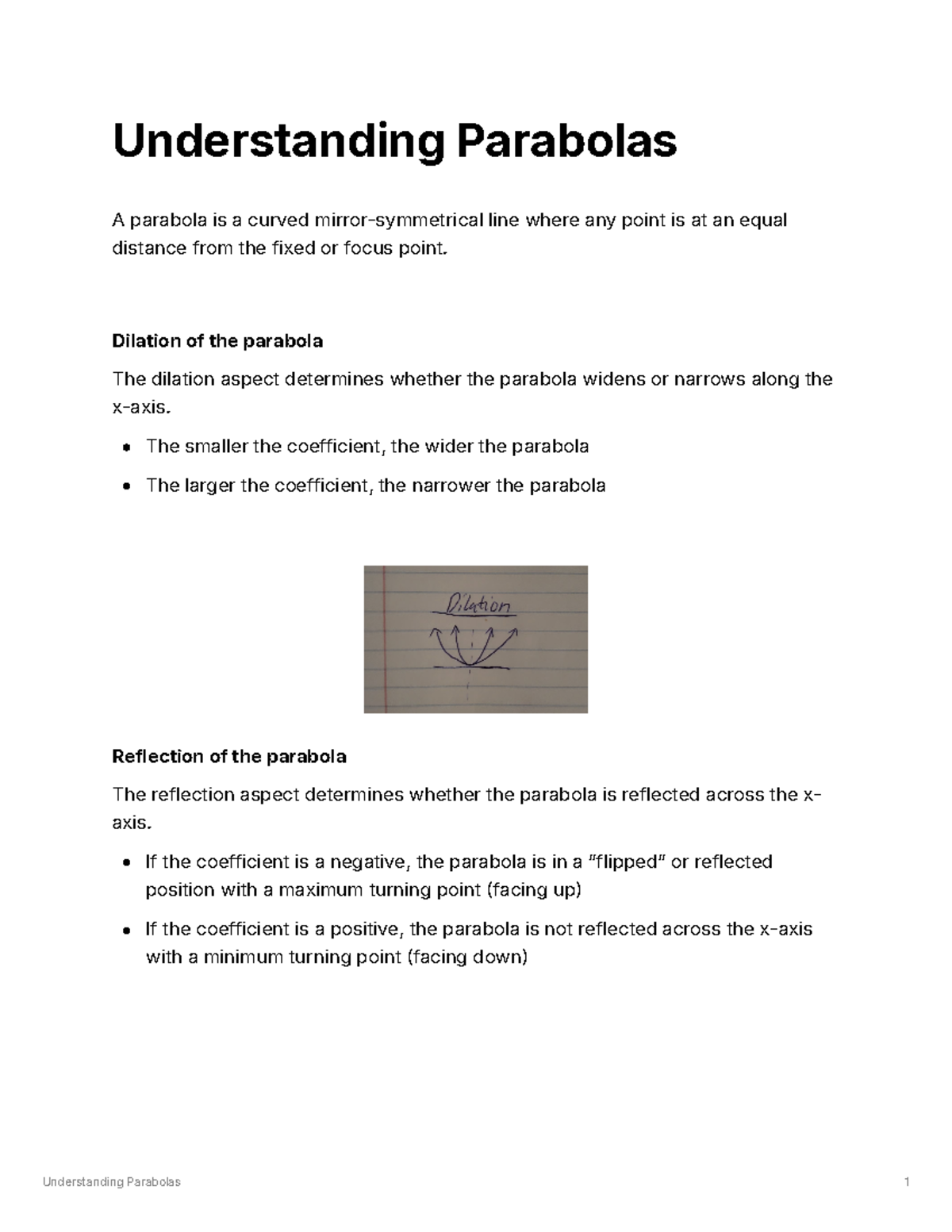 Understanding Parabolas: Properties, Dilations, and Shifts - Studocu