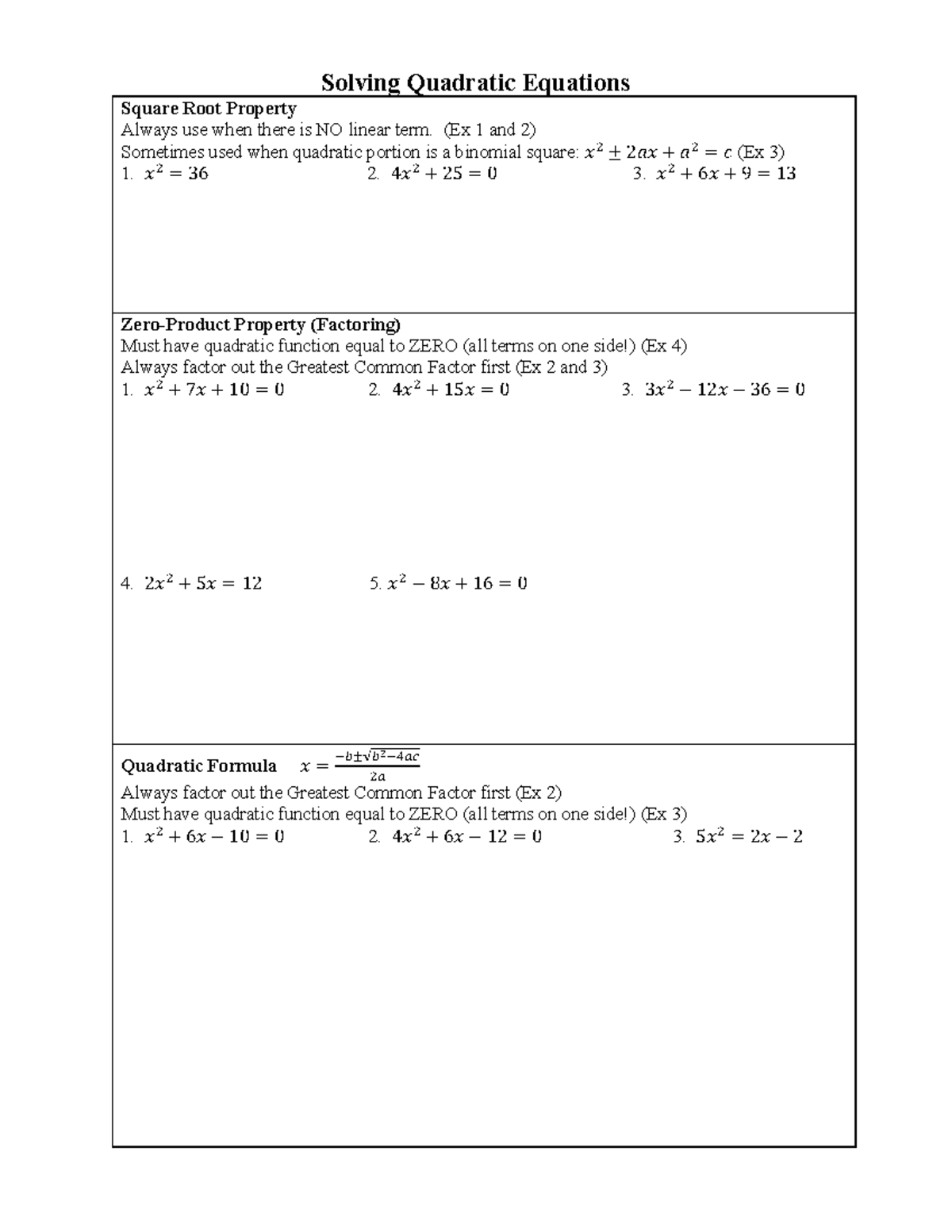 01 - Solving Quadratic Equations: Square Root Property & Factoring ...