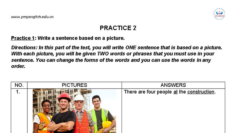 PRACTICE 2: Sentence Writing Based on Pictures - Studocu