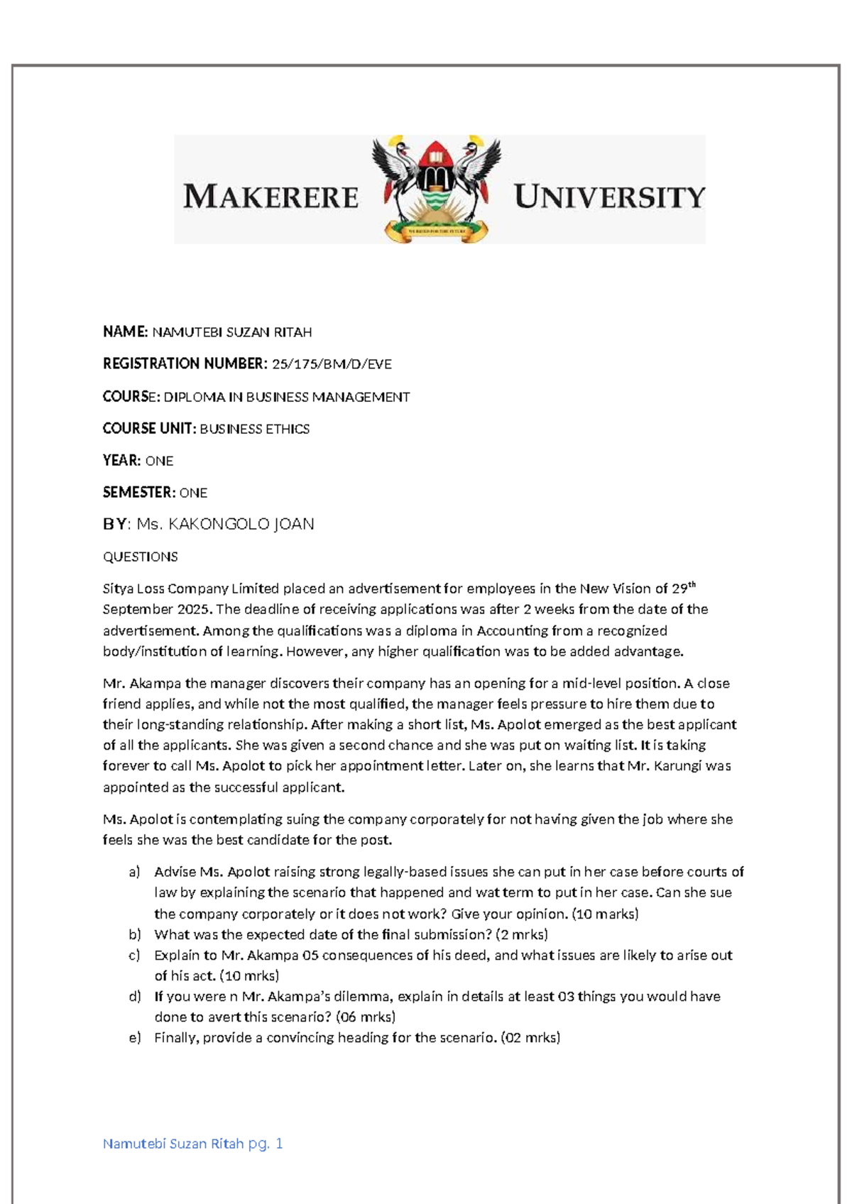 BUS 101: Ethical Dilemma Case Study on Hiring Practices - Studocu