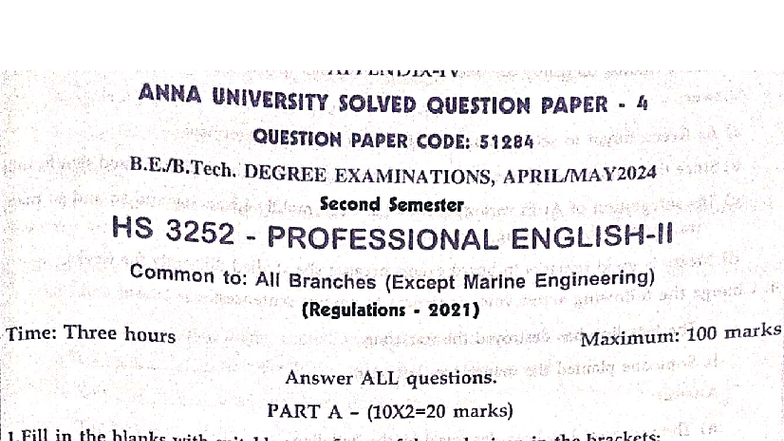 English Question Paper HS 3252 - Anna University (2021 Regulations ...