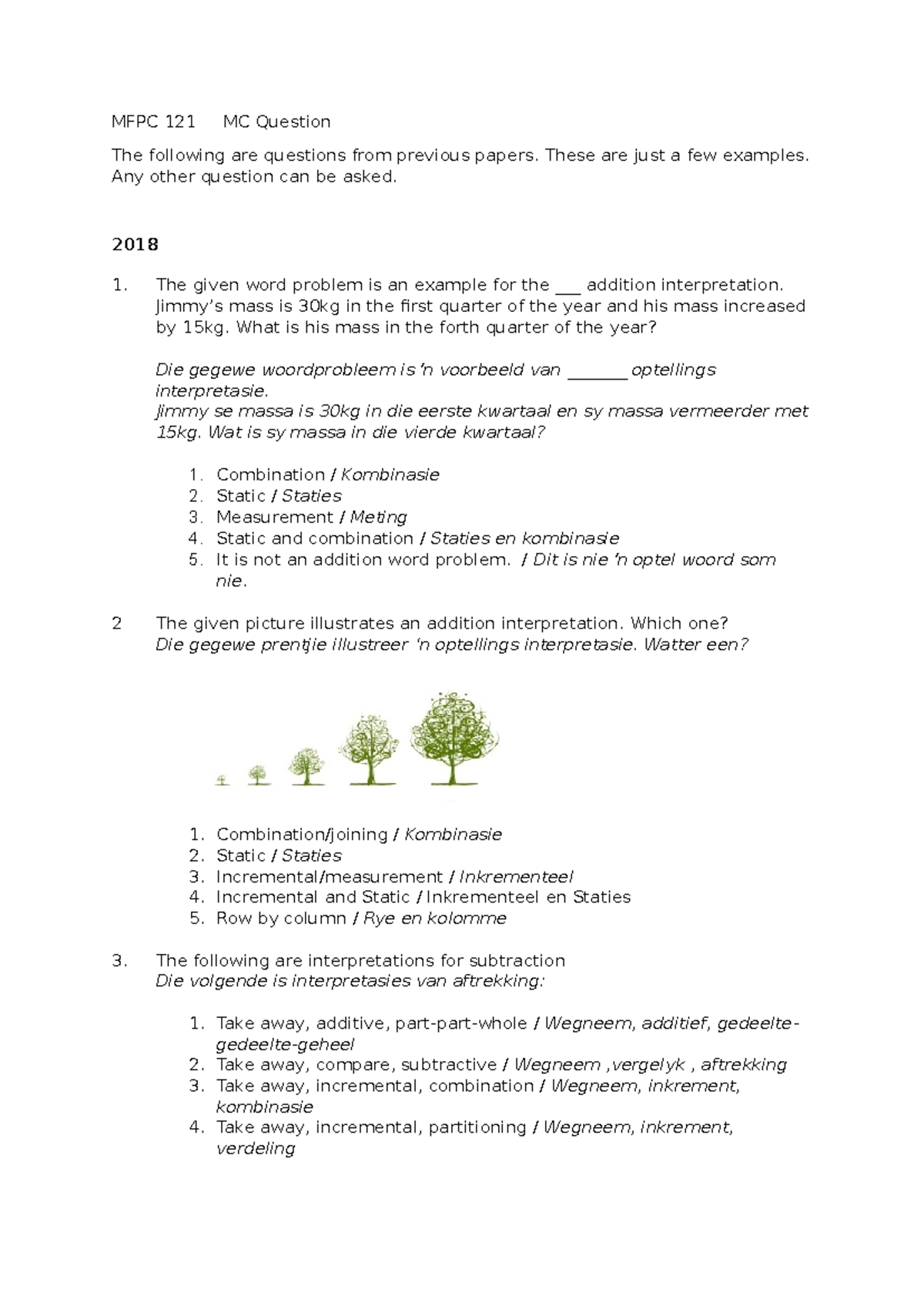 MFPC 121 - Multiple Choice Questions from Past Papers - Studocu