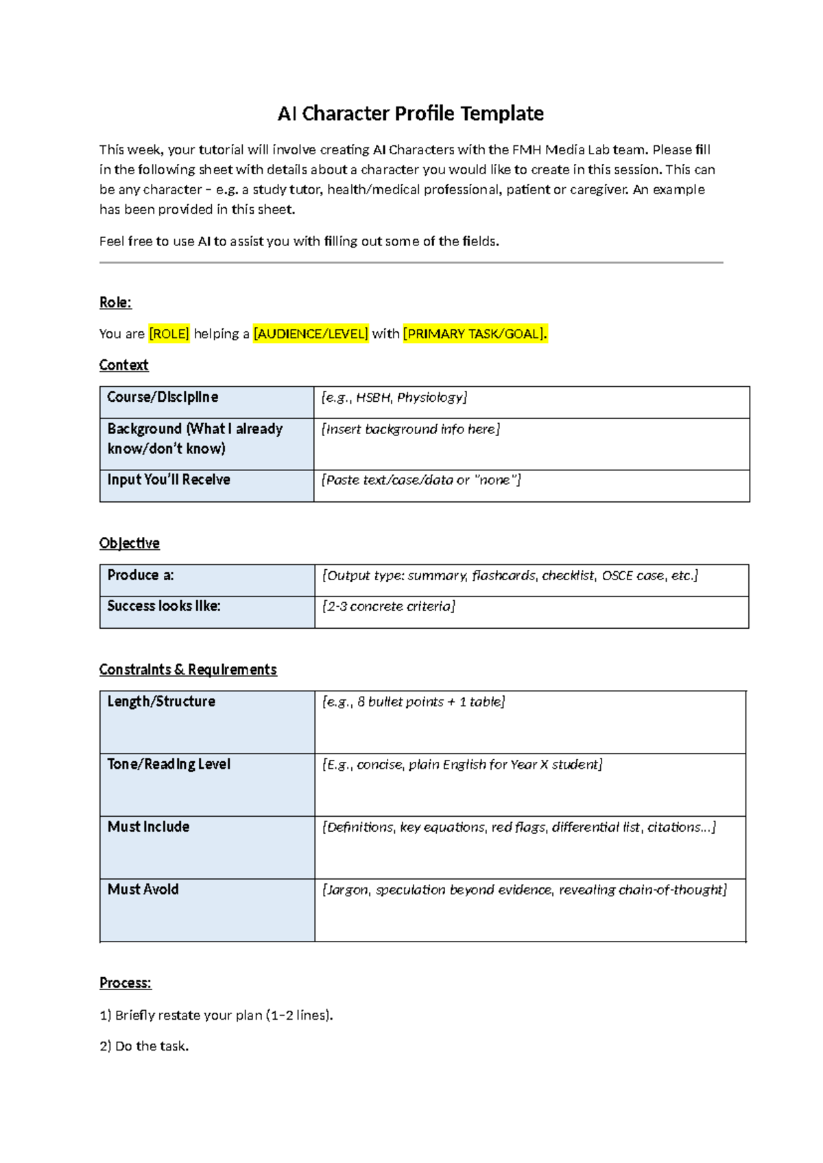 AI Character Profile Template for HSBH Context Creation - Studocu