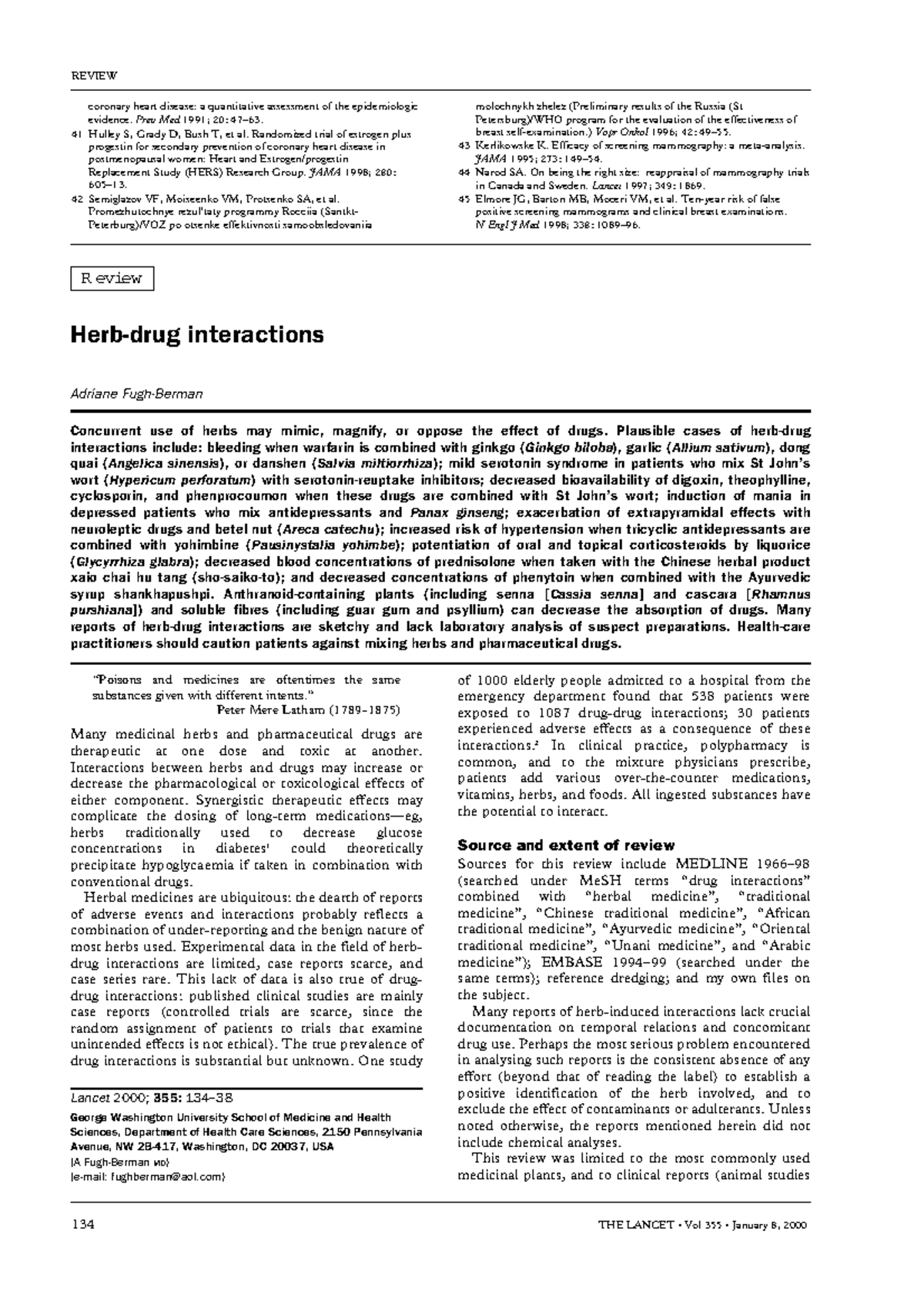 REVIEW: Herb-Drug Interactions and Their Clinical Implications - Studocu