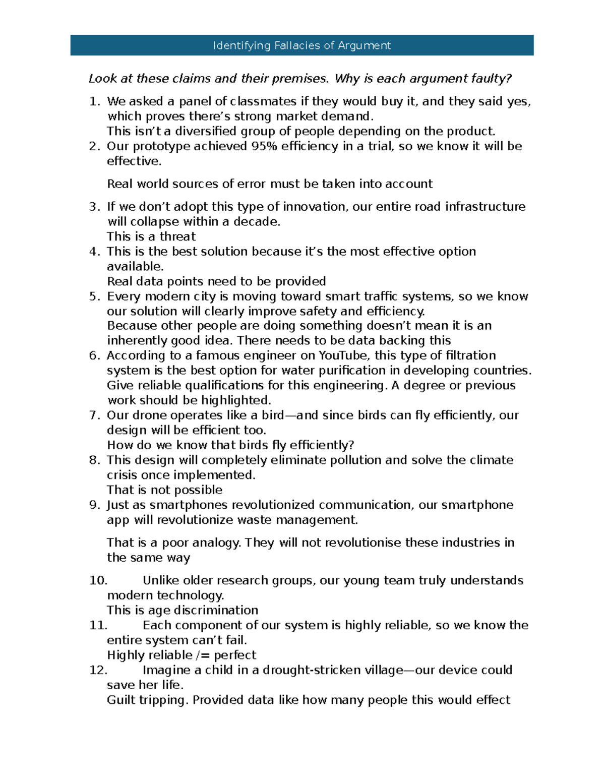 Identifying Fallacies of Argument: Analyzing Faulty Claims and Premises ...