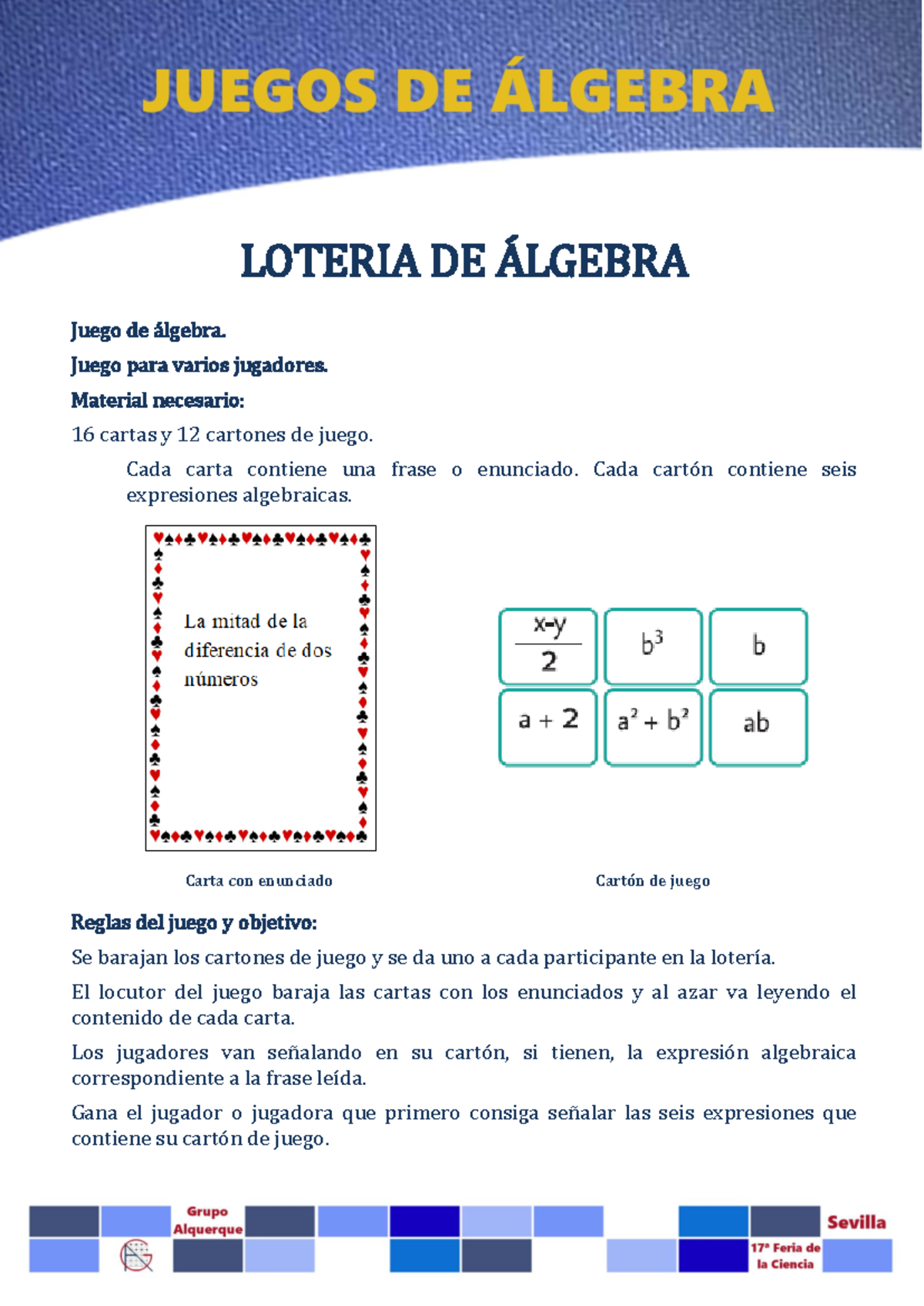 Lotería de Álgebra: Juego de Expresiones Algebraicas para Todos - Studocu