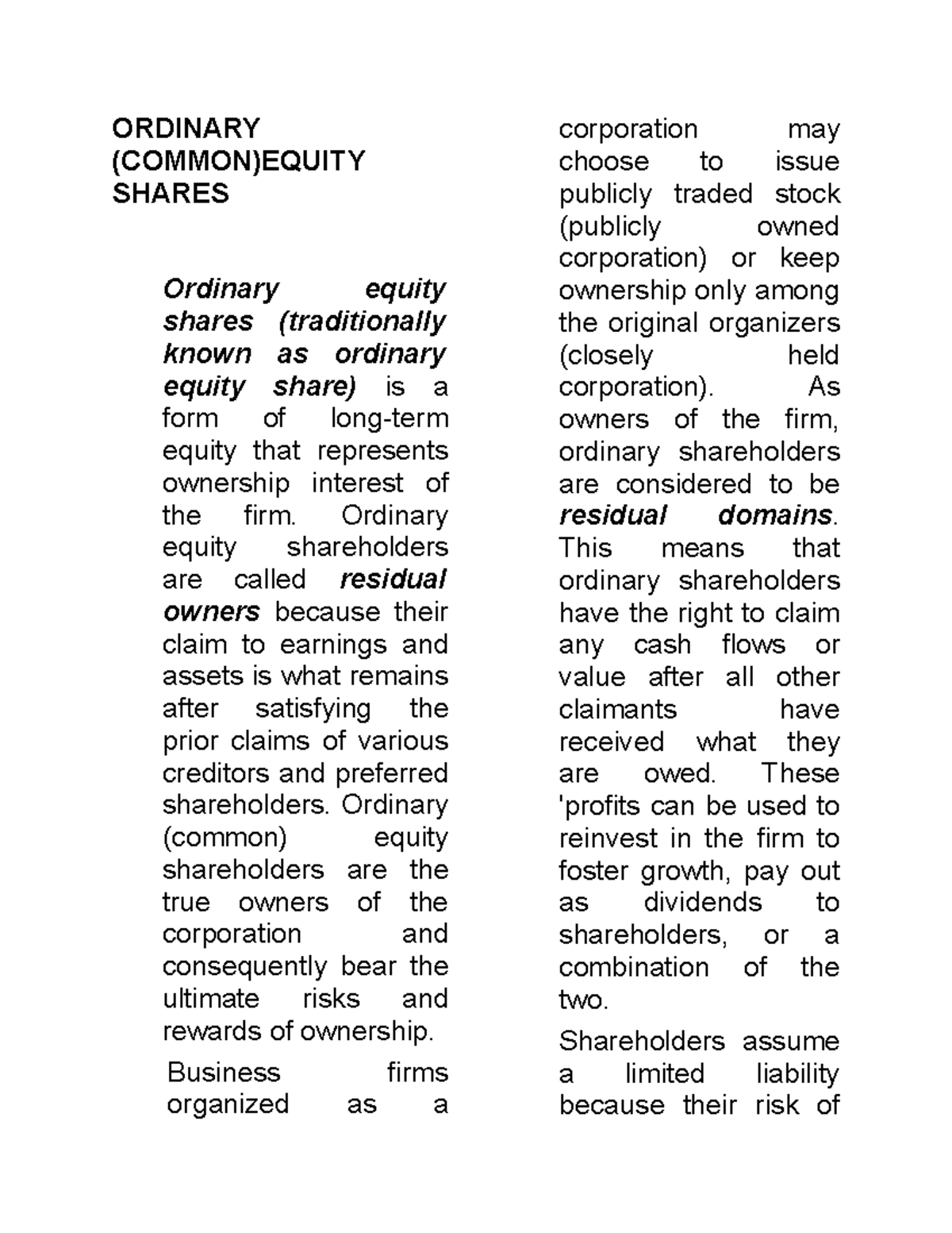 Ordinary Equity Shares: Understanding Ownership & Features - Studocu