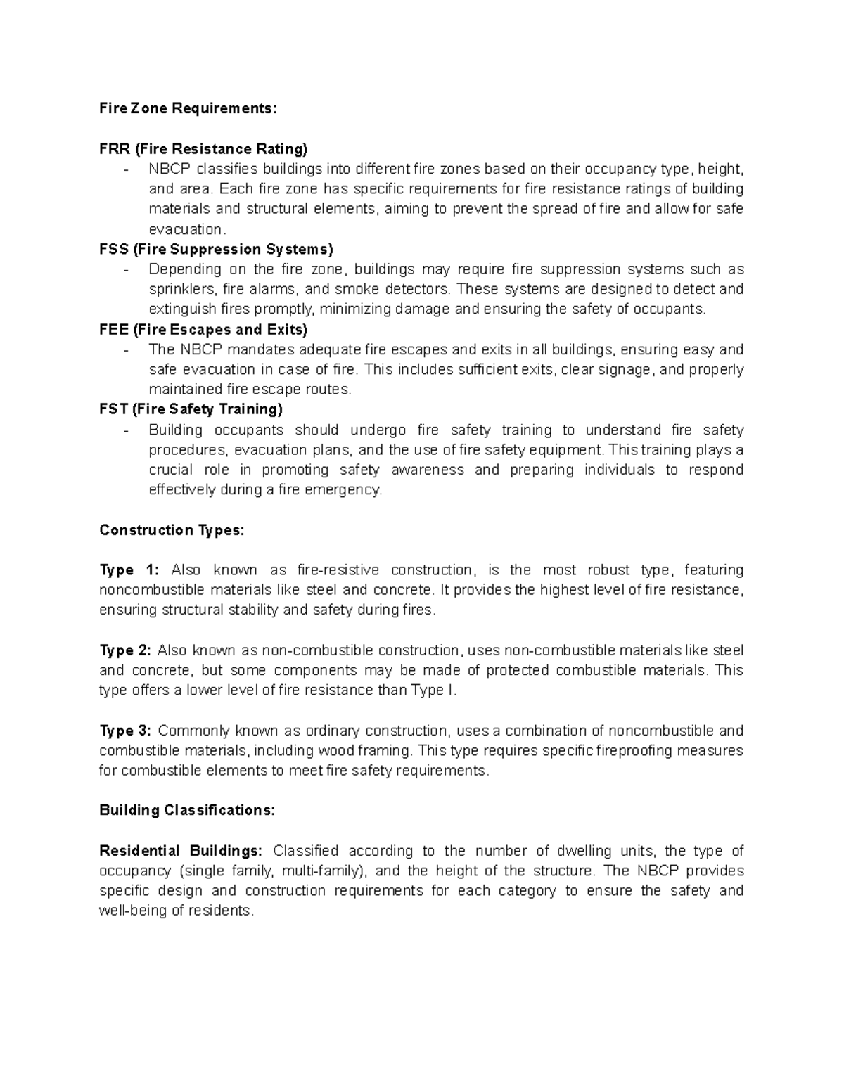 NBCP Fire Safety Regulations: Fire Zones, Construction Types ...