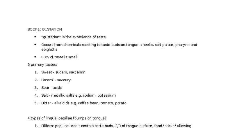Nurbn 1112 W4 - Sensory Systems: Taste, Smell, and Hearing Notes - Studocu