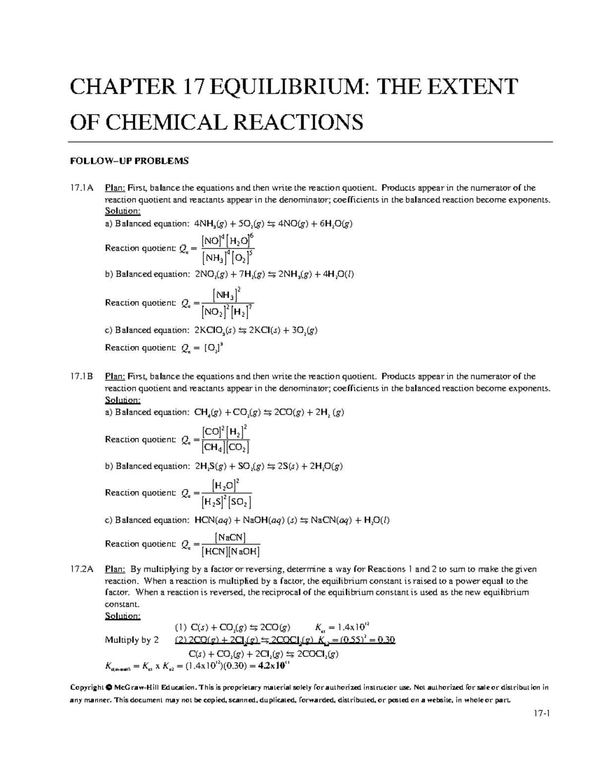 Equilibrium Problems Solutions for Chem 17: Chapter 17 Analysis - Studocu
