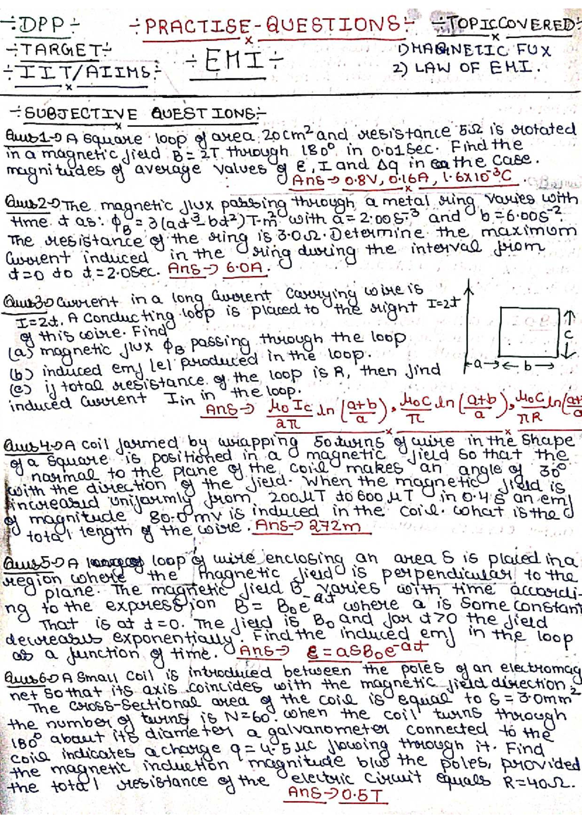 EMI-Magnetic Flux & Law of EMI DPP: Concepts & Calculations - Studocu