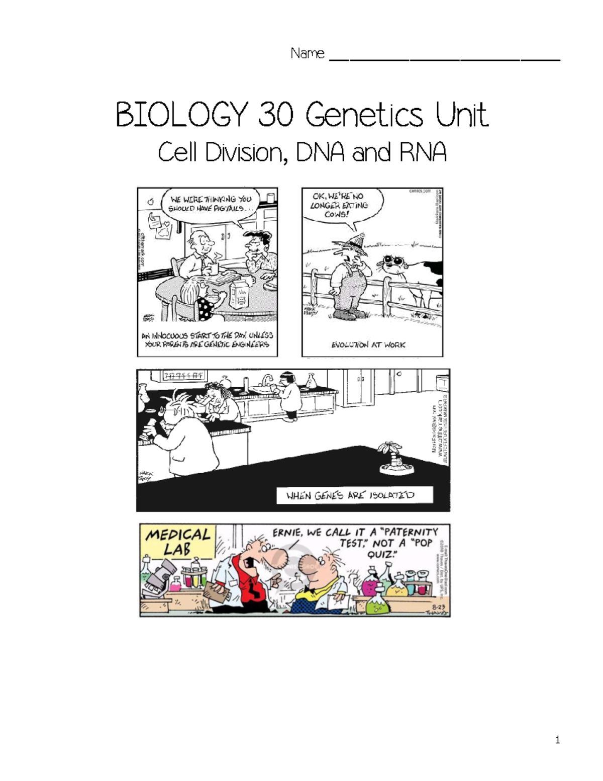 BIOLOGY 30 Final Exam Genetics Unit: Cell Division, DNA & RNA Insights ...