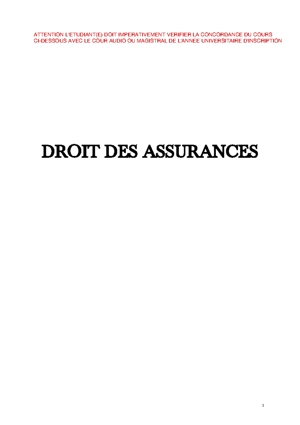 Droit des Assurances - Cours Complet et Définitions Essentielles - Studocu