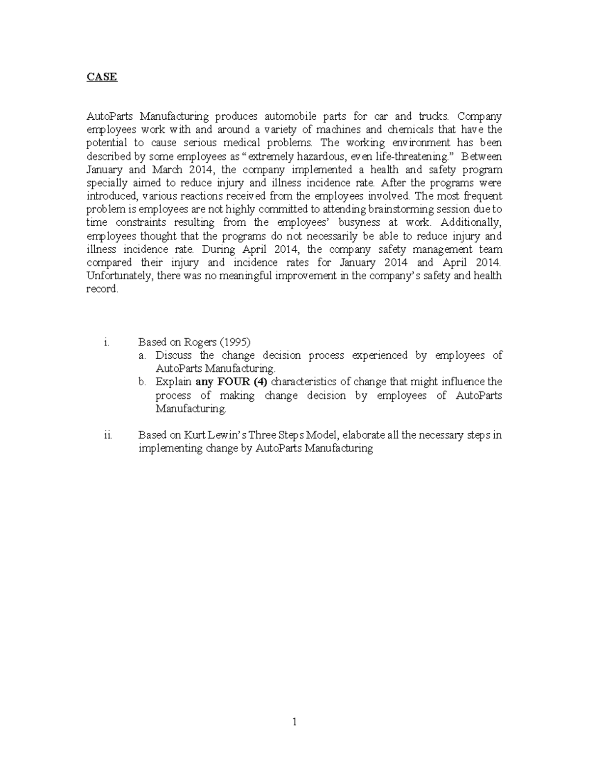 Case (Rogers change decision) change 3steps model) - CASE AutoParts ...