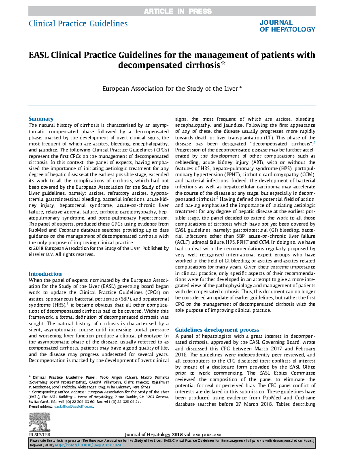 EASL Clinical Practice Guidelines for Managing Decompensated Cirrhosis ...